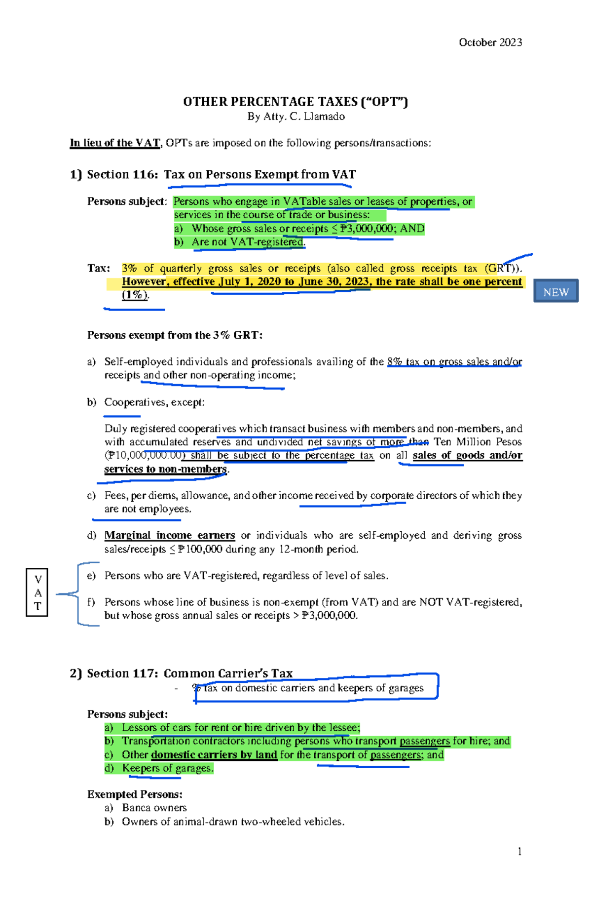 94-12 OPT - Handout - Other Percentage Taxes - OTHER PERCENTAGE TAXES ...