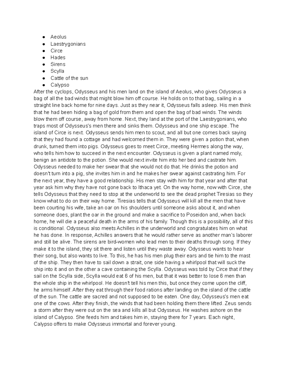 Journeys of Odysseus 2 - Aeolus Laestrygonians Circe Hades Sirens ...