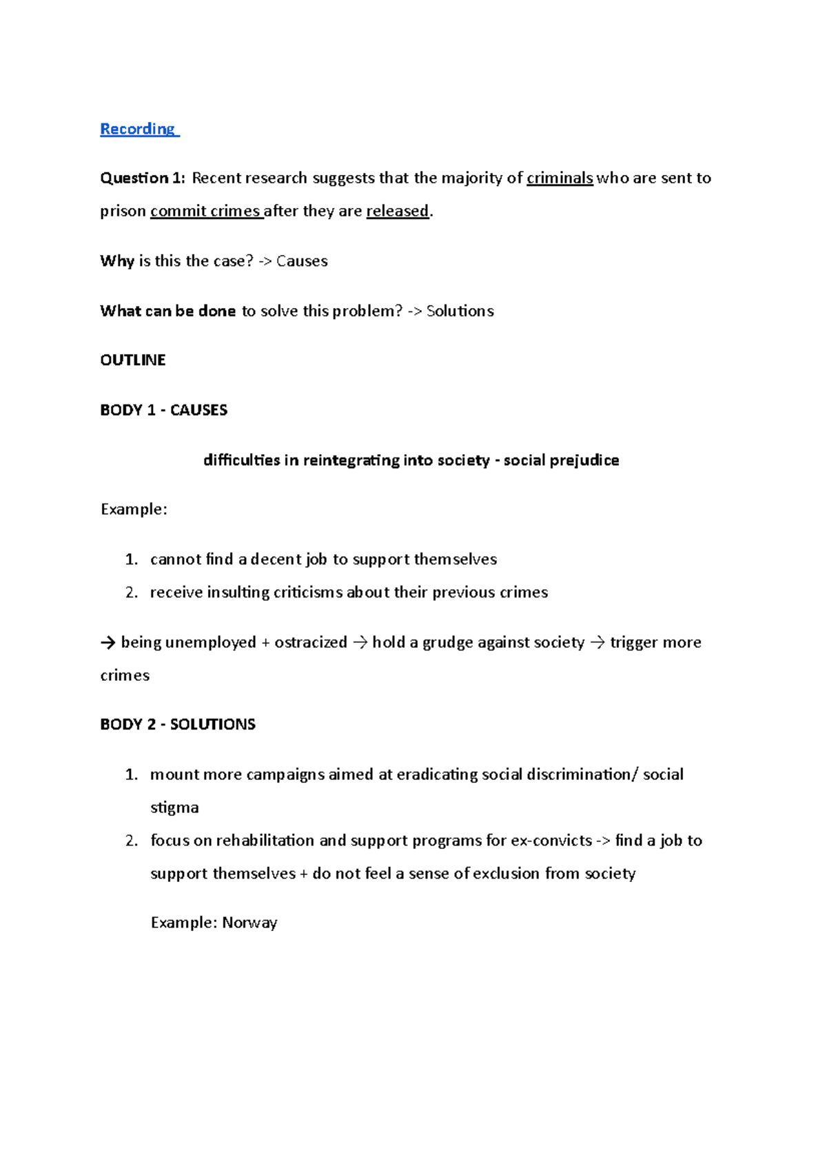 Unit 12 - Revision (2) - Nice document - Recording Question 1: Recent ...
