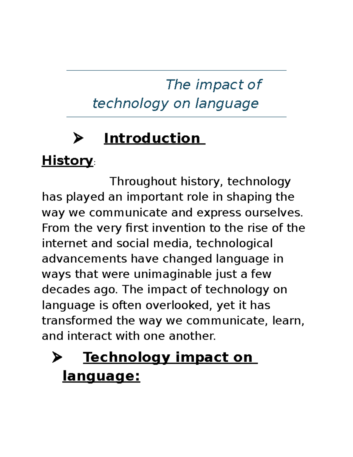 Document 4 - Notes - The impact of technology on language Introduction ...