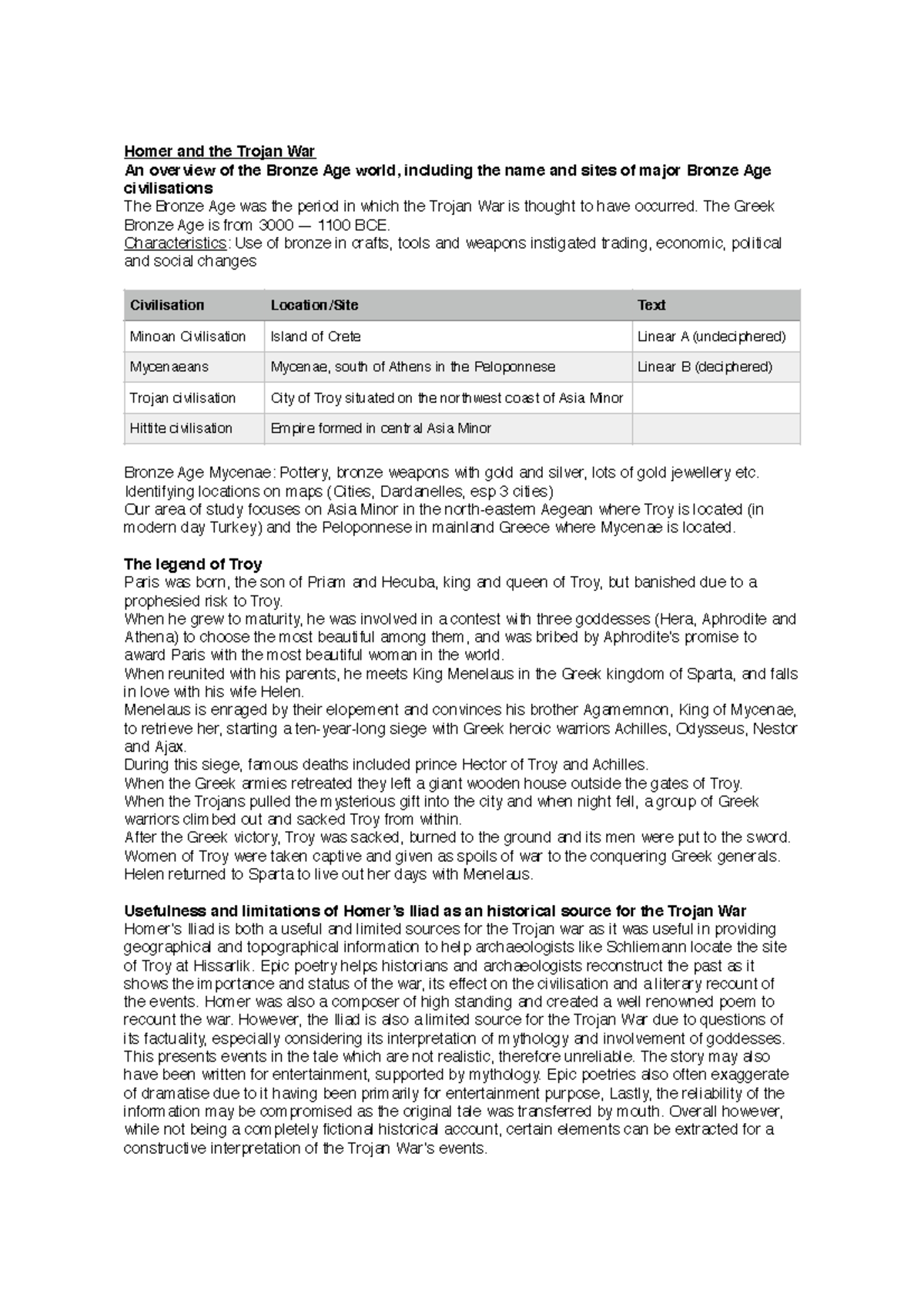 Homer and Trojan War Exam Notes - Homer and the Trojan War An overview ...