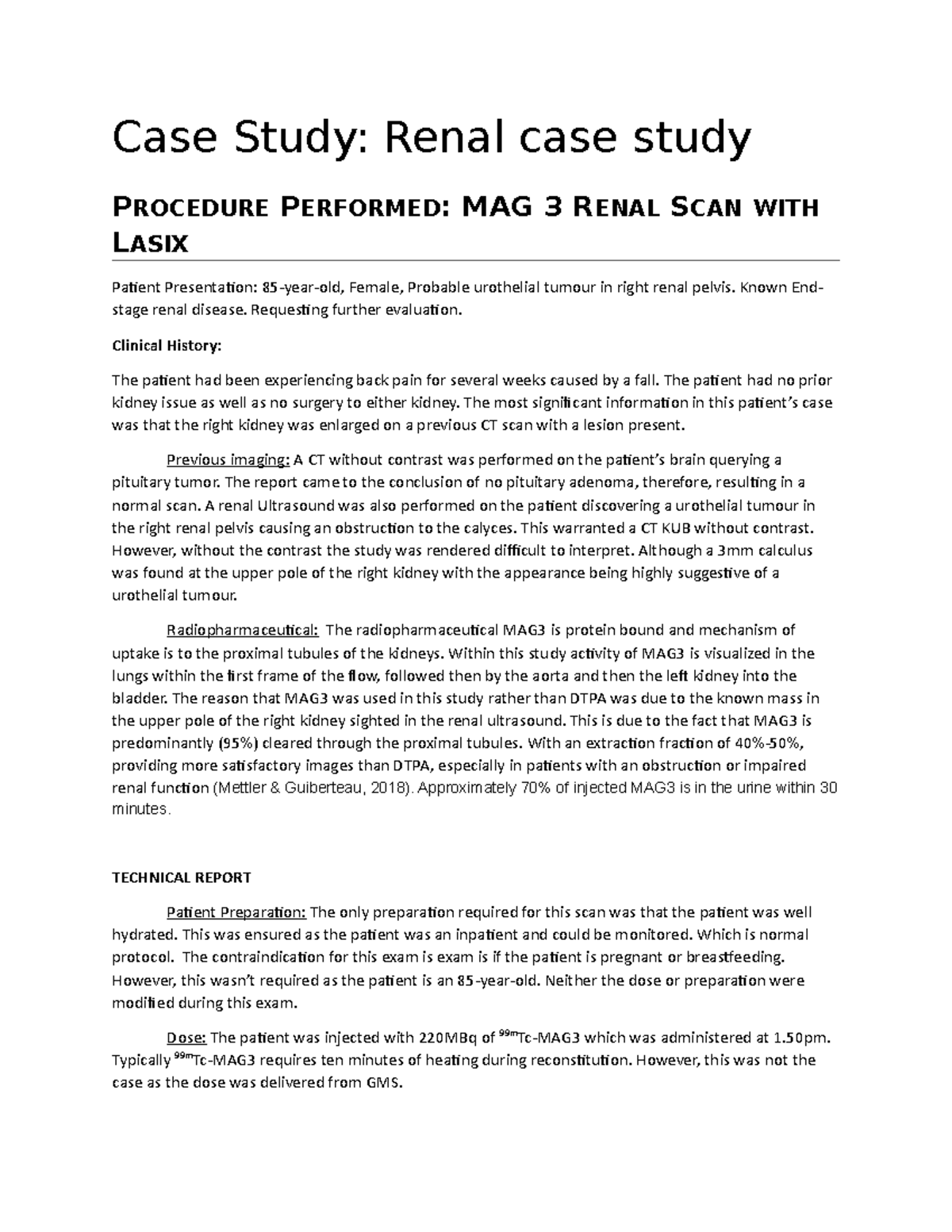 Case Study Renal MAG3 - Case Study: Renal case study PROCEDURE ...