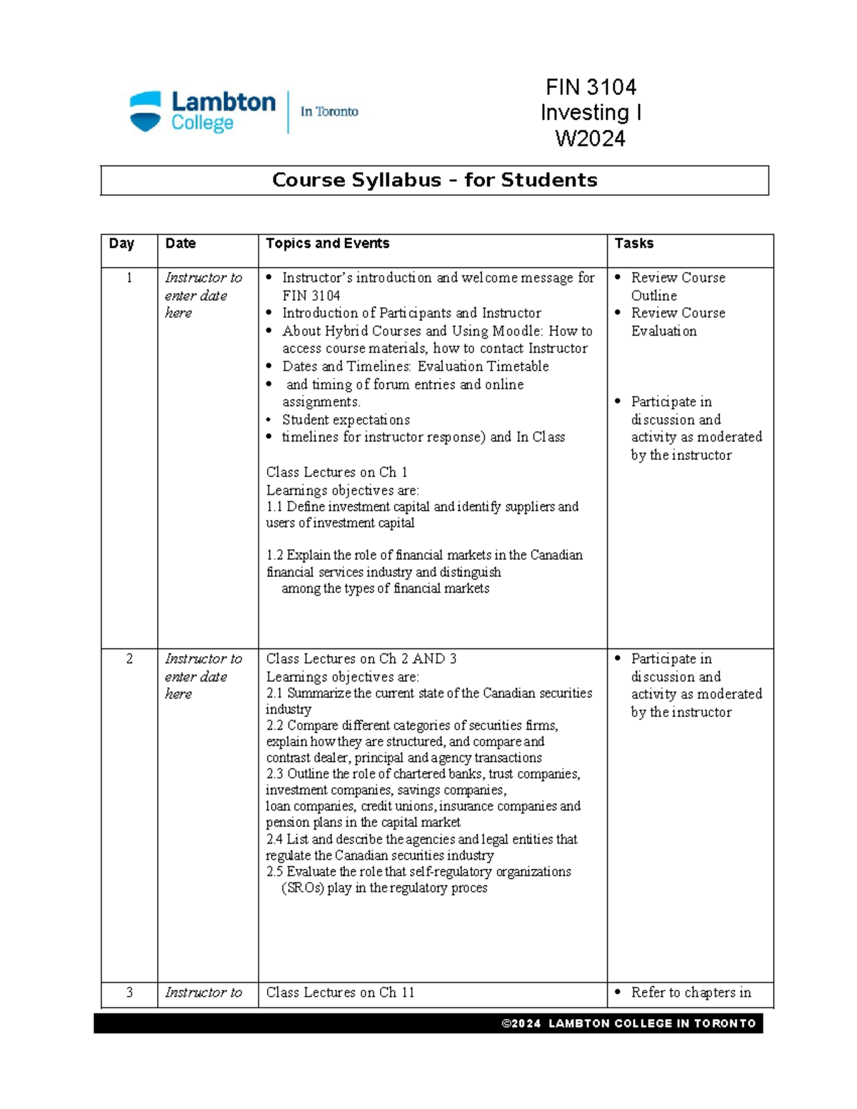 Syllabus - FIN 3104 - Investing I W Course Syllabus – for Students Day ...