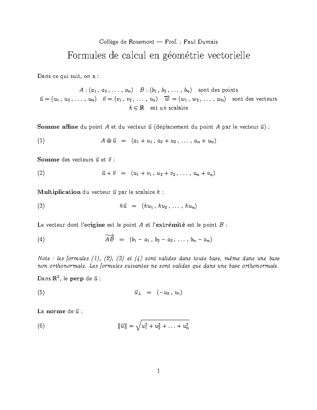 Formules geometrie vectorielle - de Rosemont Prof. : Paul Dumais ...