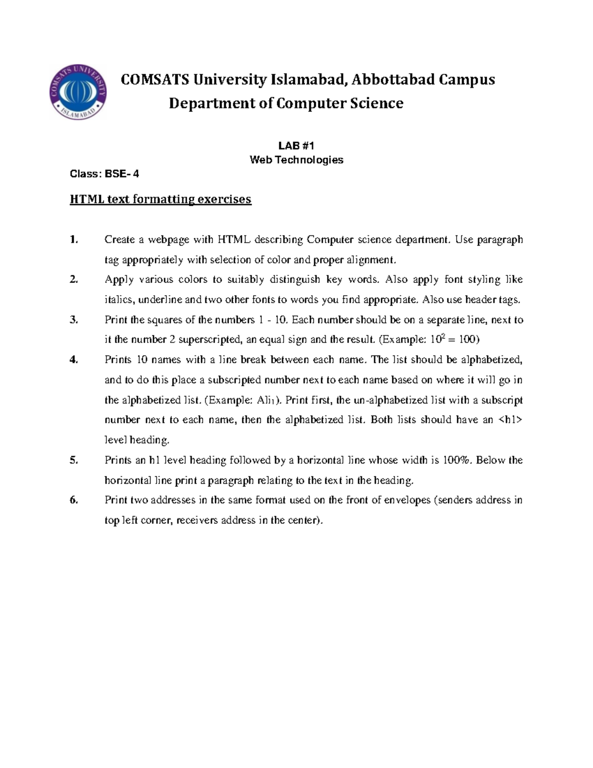 Lab Assignment 1 - asdasd - COMSATS University Islamabad, Abbottabad ...