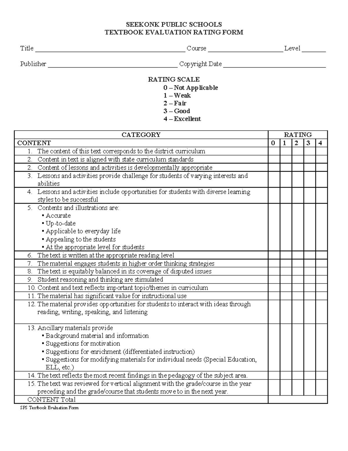 Textbookevaluationform for text.doc - ESM - Studocu