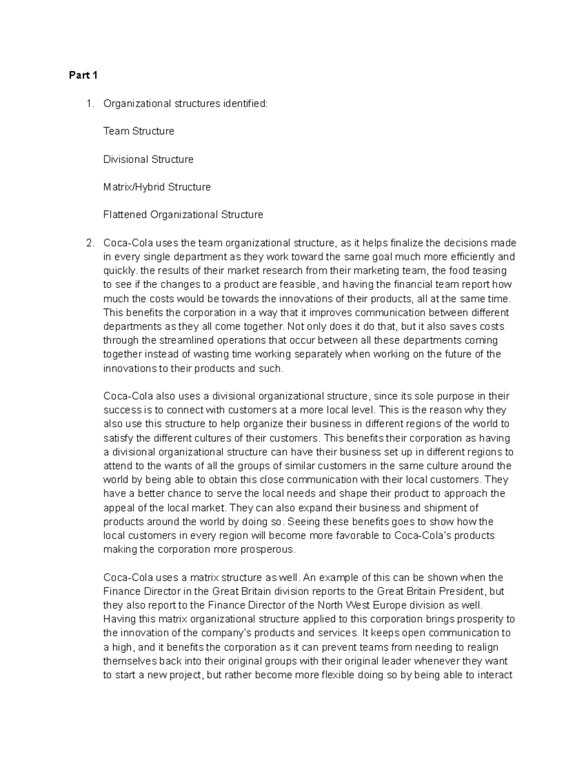 Coca-Cola and Mobiletec Case Studies - Part 1 1. Organizational ...