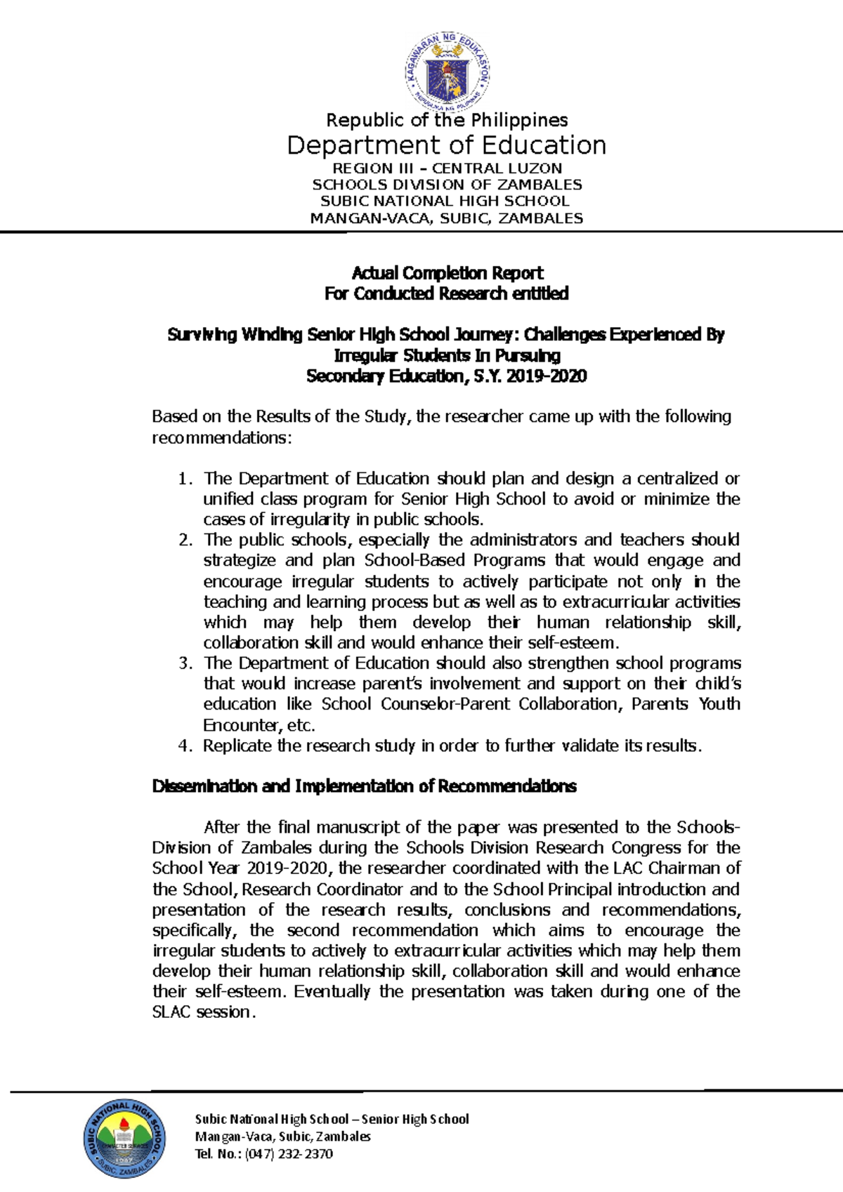 ACR for research sample narrative report - Department of Education ...