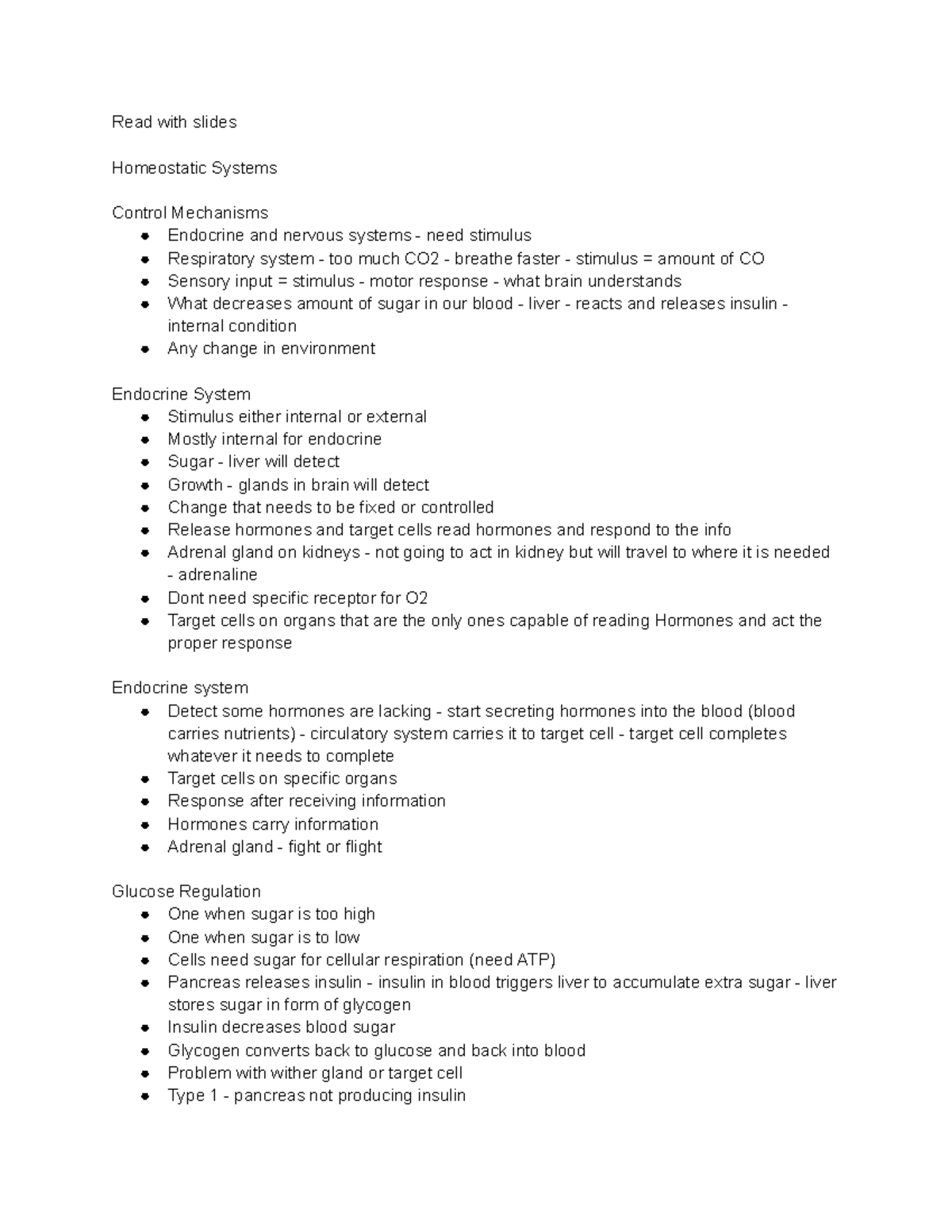 BIO 9.14 Homeostatic Systems - Read with slides Homeostatic Systems ...