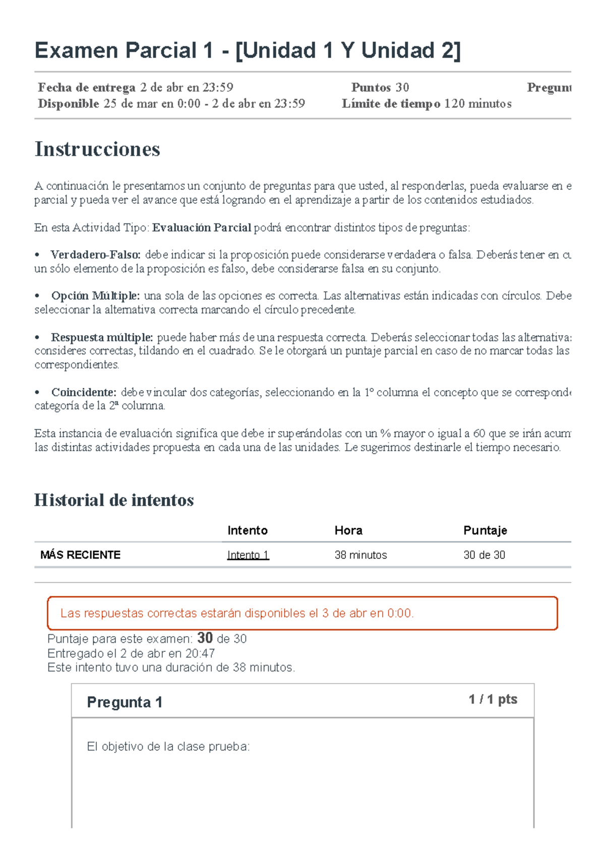 Examen Parcial 1 [unidad 1 Y Unidad 2] Algoritmos Y Estructura De Datos I Examen Parcial 1