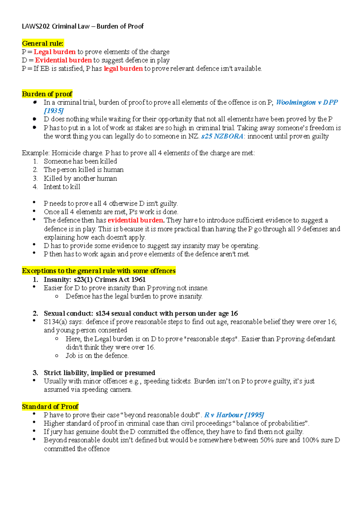 2. Burden of Proof - LAWS202 Criminal Law – Burden of Proof General ...