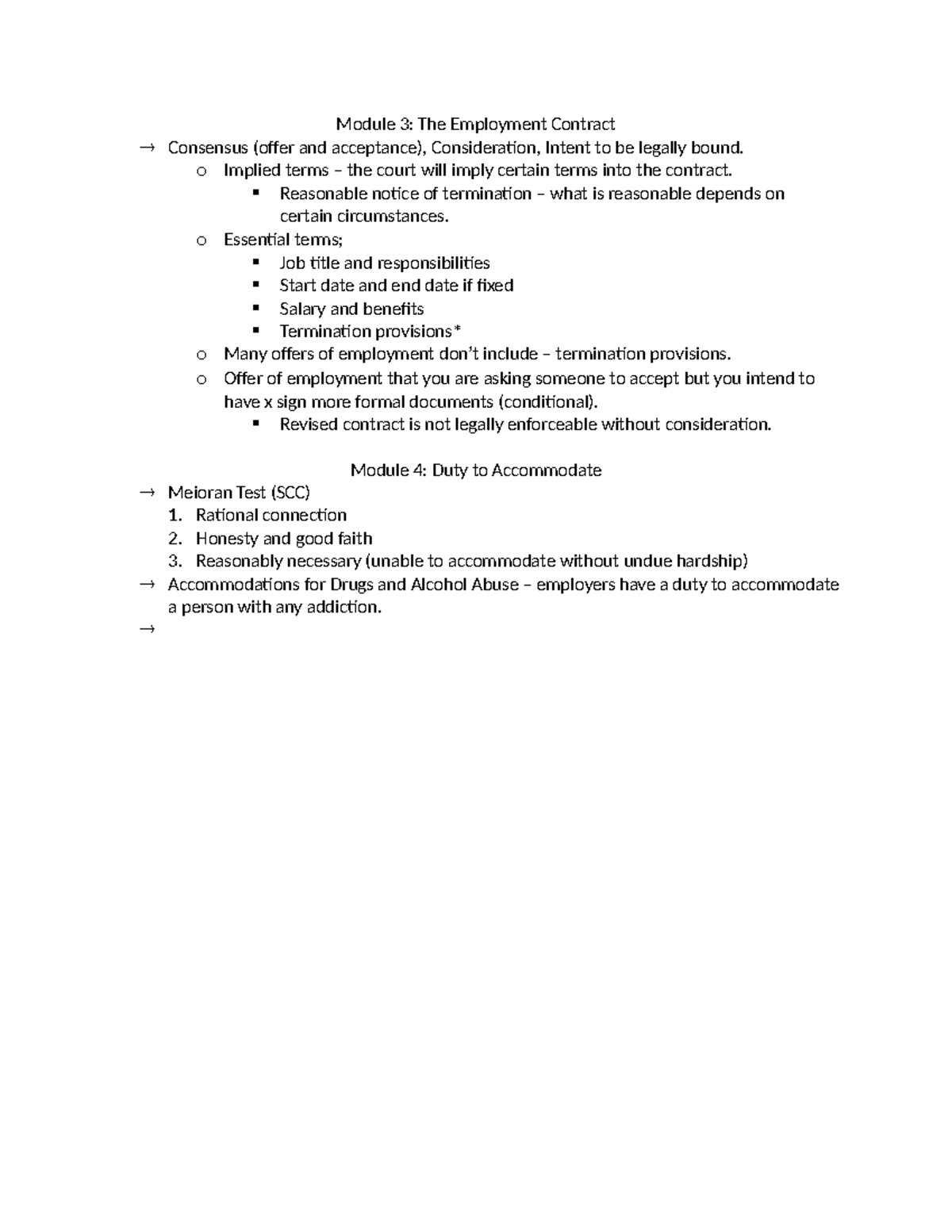 Module 3 - Lecture Notes - Module 3: The Employment Contract Consensus ...