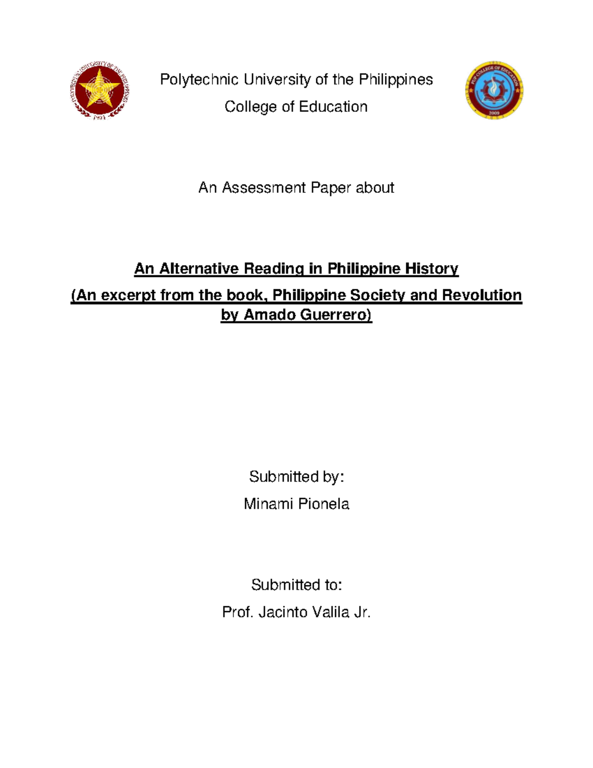 Assessment Paper Philippine Society and - Polytechnic University of the ...
