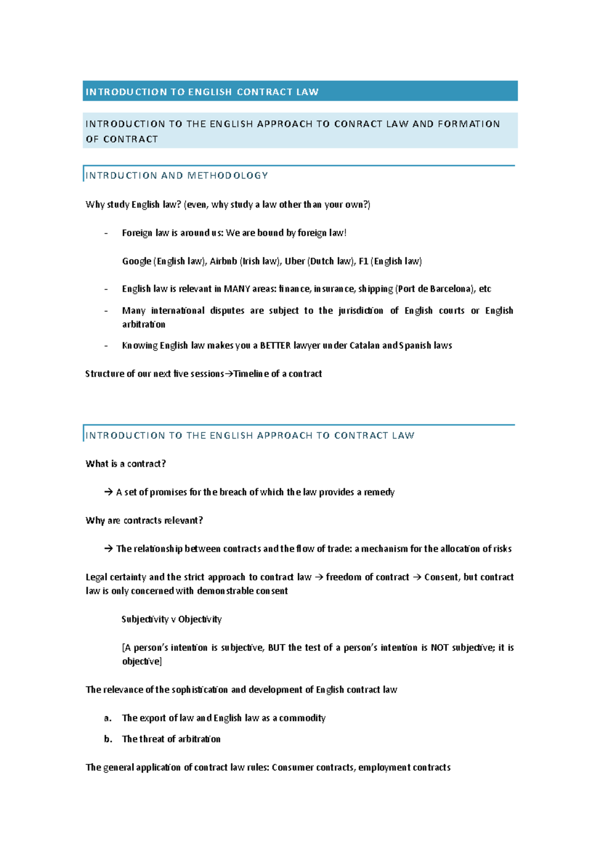 PART 1 - PART 1 - INTRODUCTION TO ENGLISH CONTRACT LAW INTRODUCTION TO ...