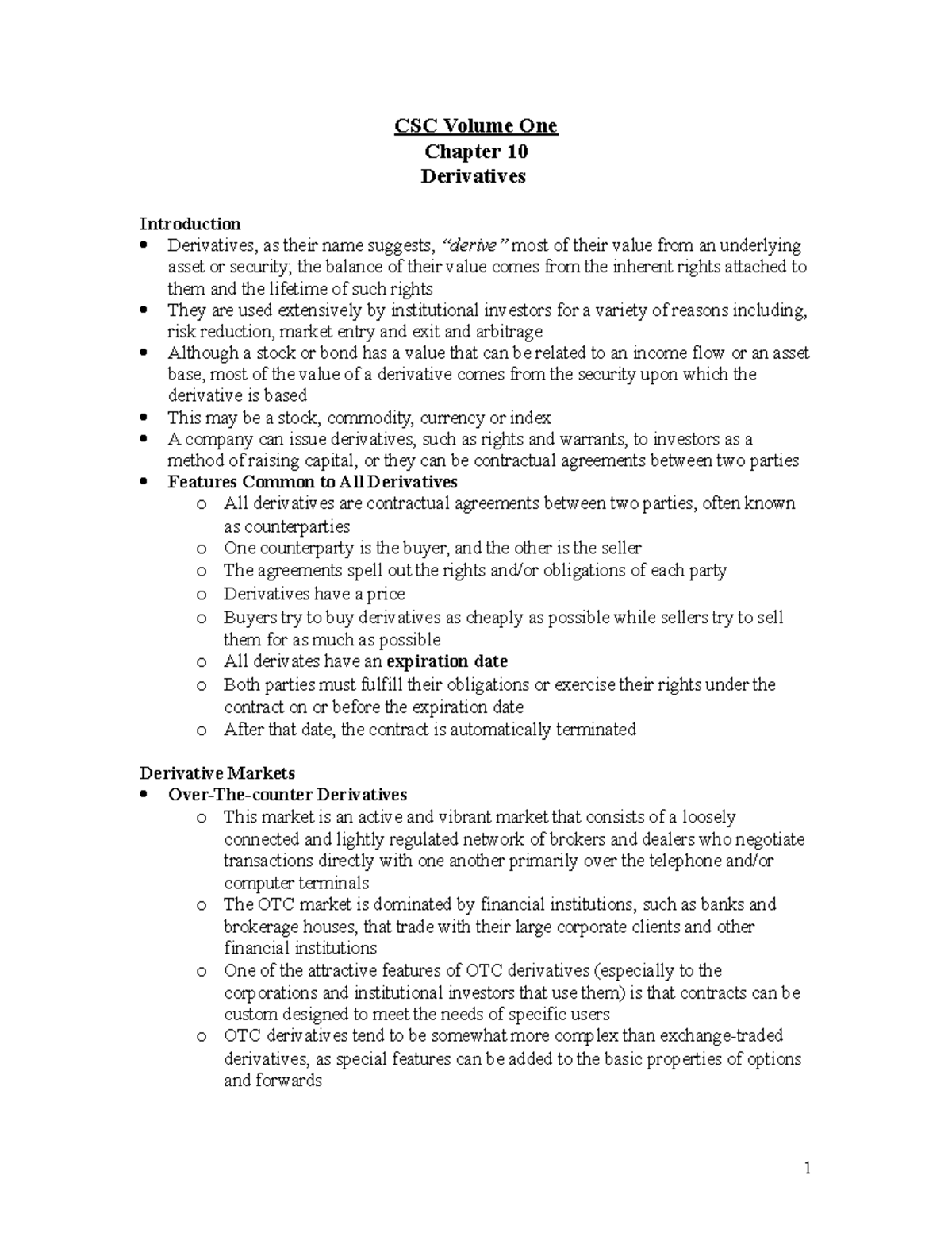 CSC Volume 1 (ch 10) - chapter 10 notes - CSC Volume One Chapter 10 ...