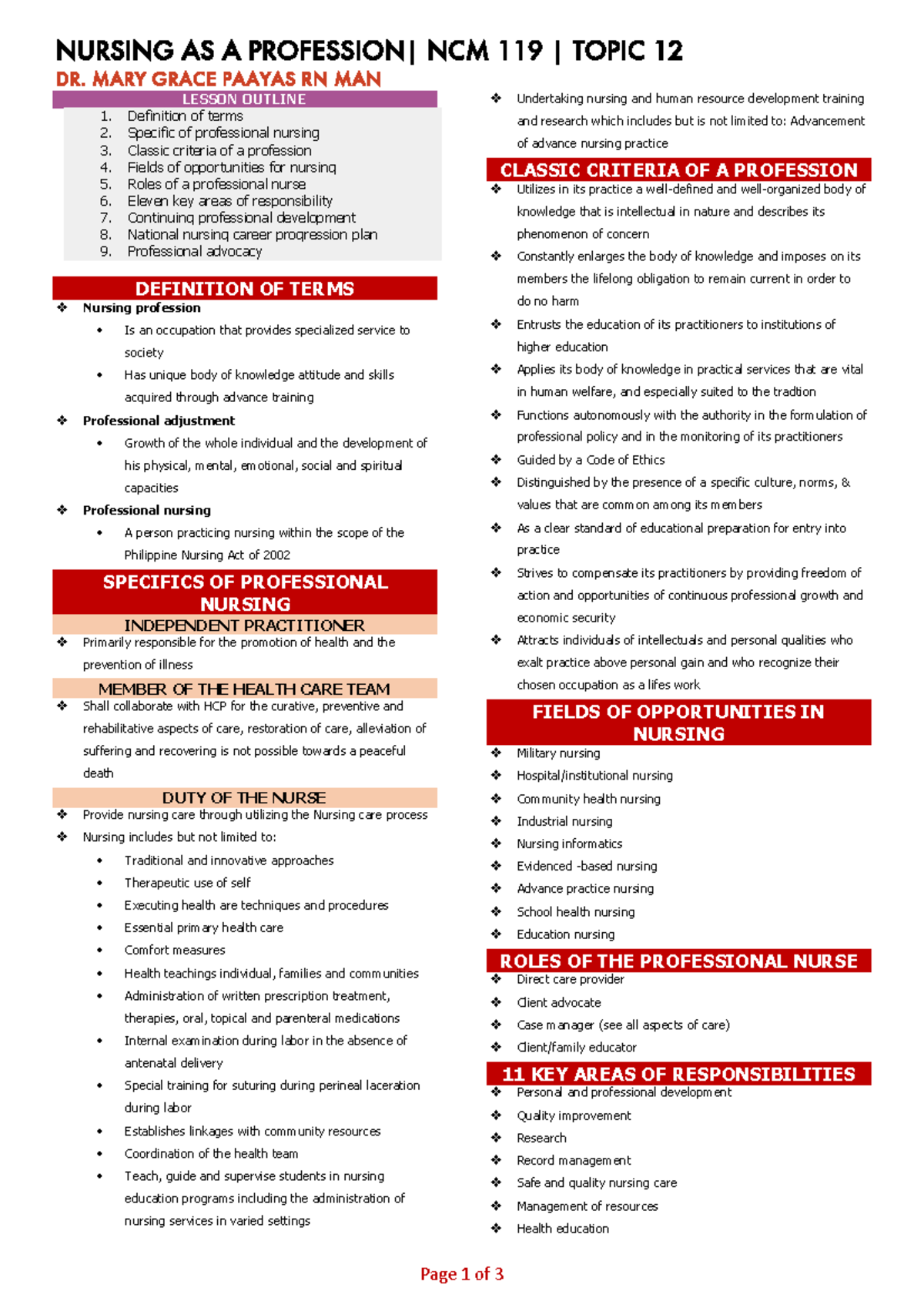 12 LEC Nurisng as a profession - NURSING AS A PROFESSION| NCM 119 ...