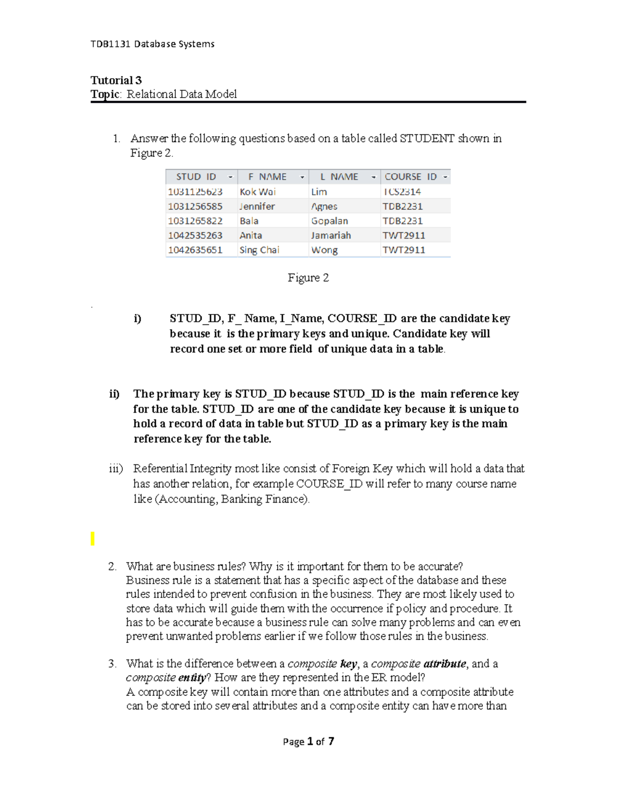 337561 T03 relational Model 2020 - Tutorial 3 Topic: Relational Data ...