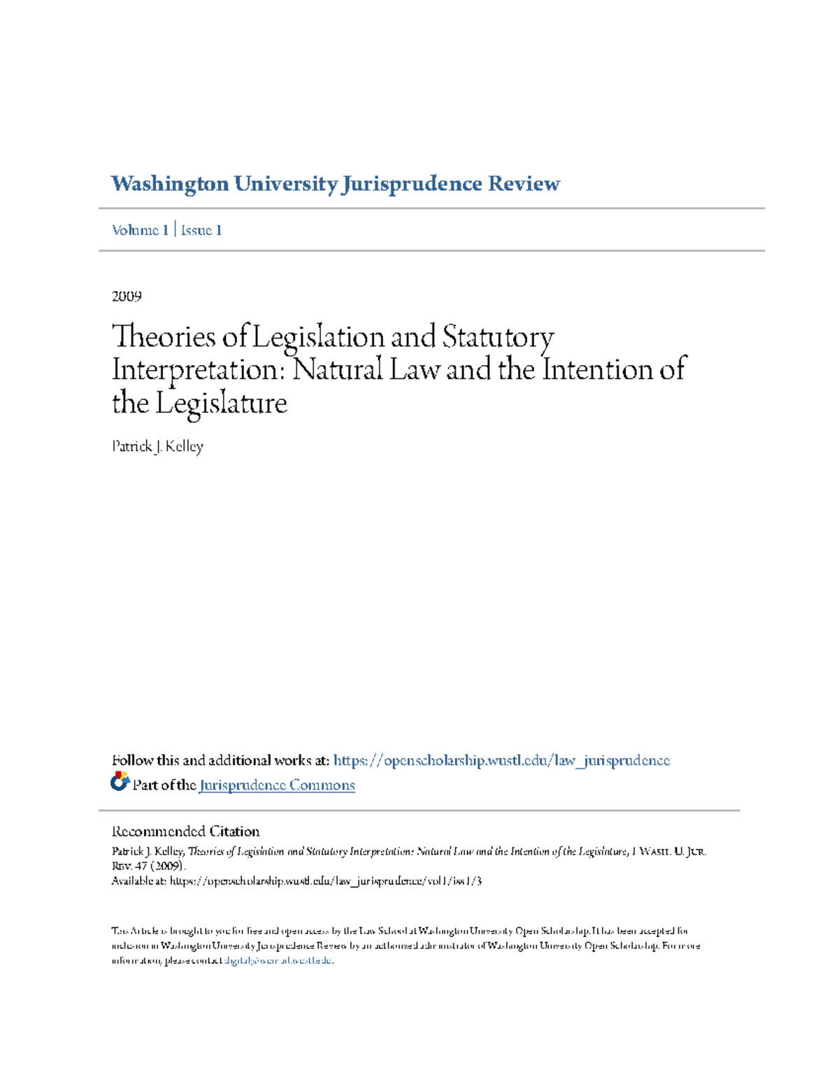 Theories of Legislation and Statutory Interpretation Natural Law ...