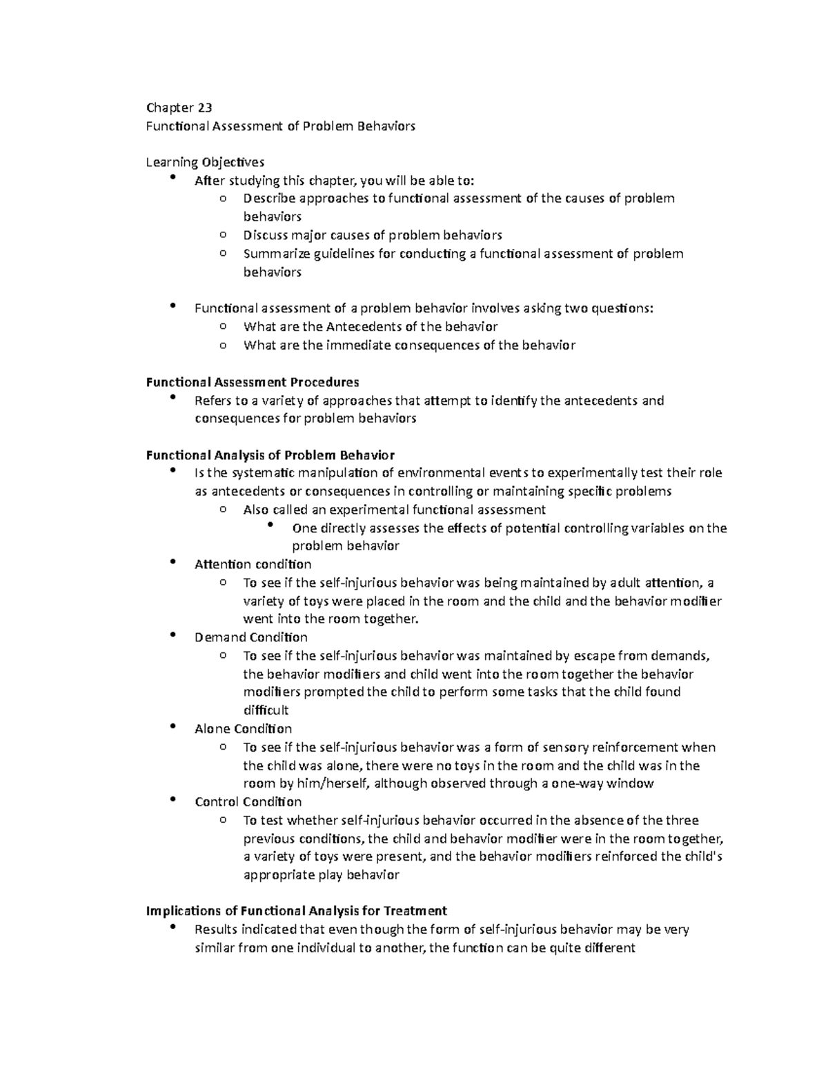 Behavior Modification notes 6 - Chapter 23 Functional Assessment of ...