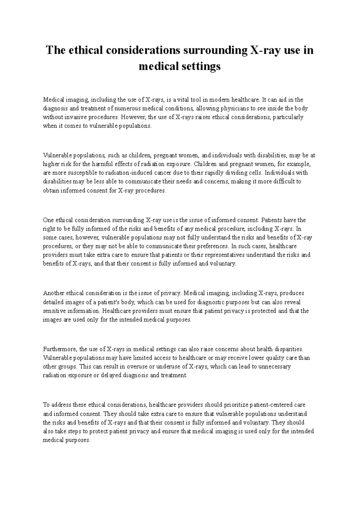 The ethical considerations surrounding X-ray use in medical settings - The ethical ...