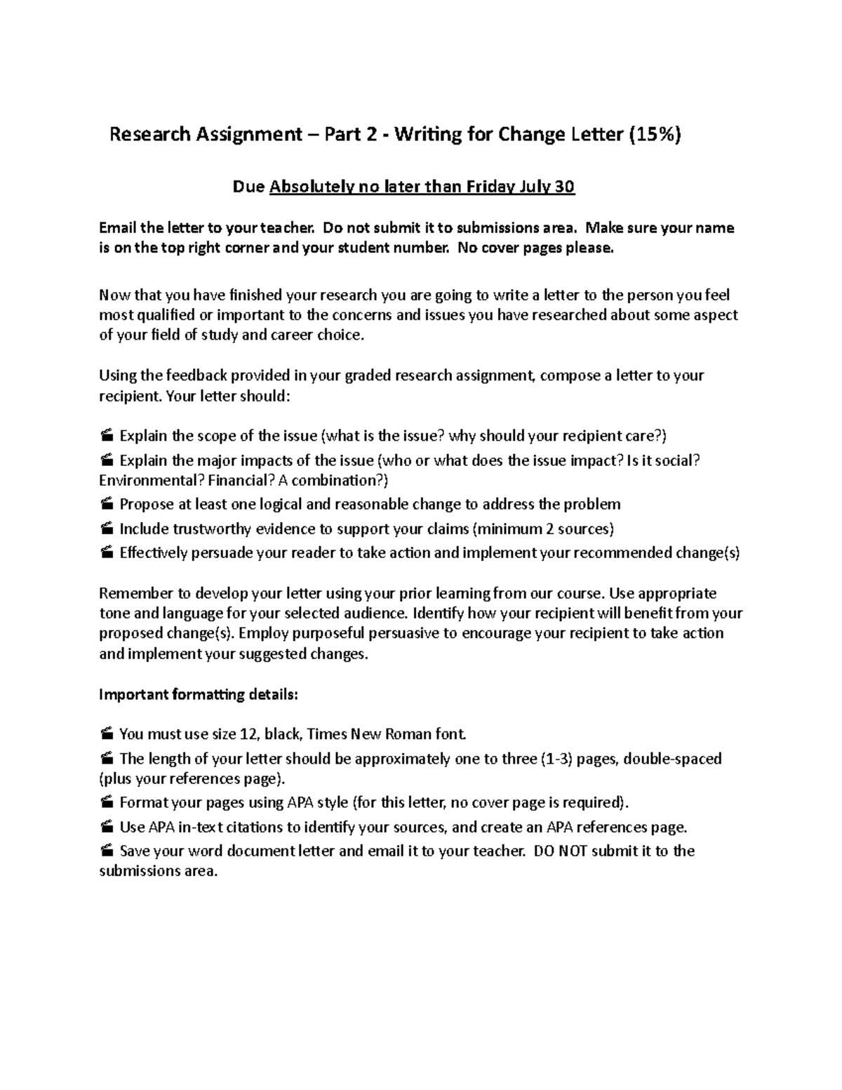 Writing for Change Letter Assignment - Research Assignment – Part 2 ...