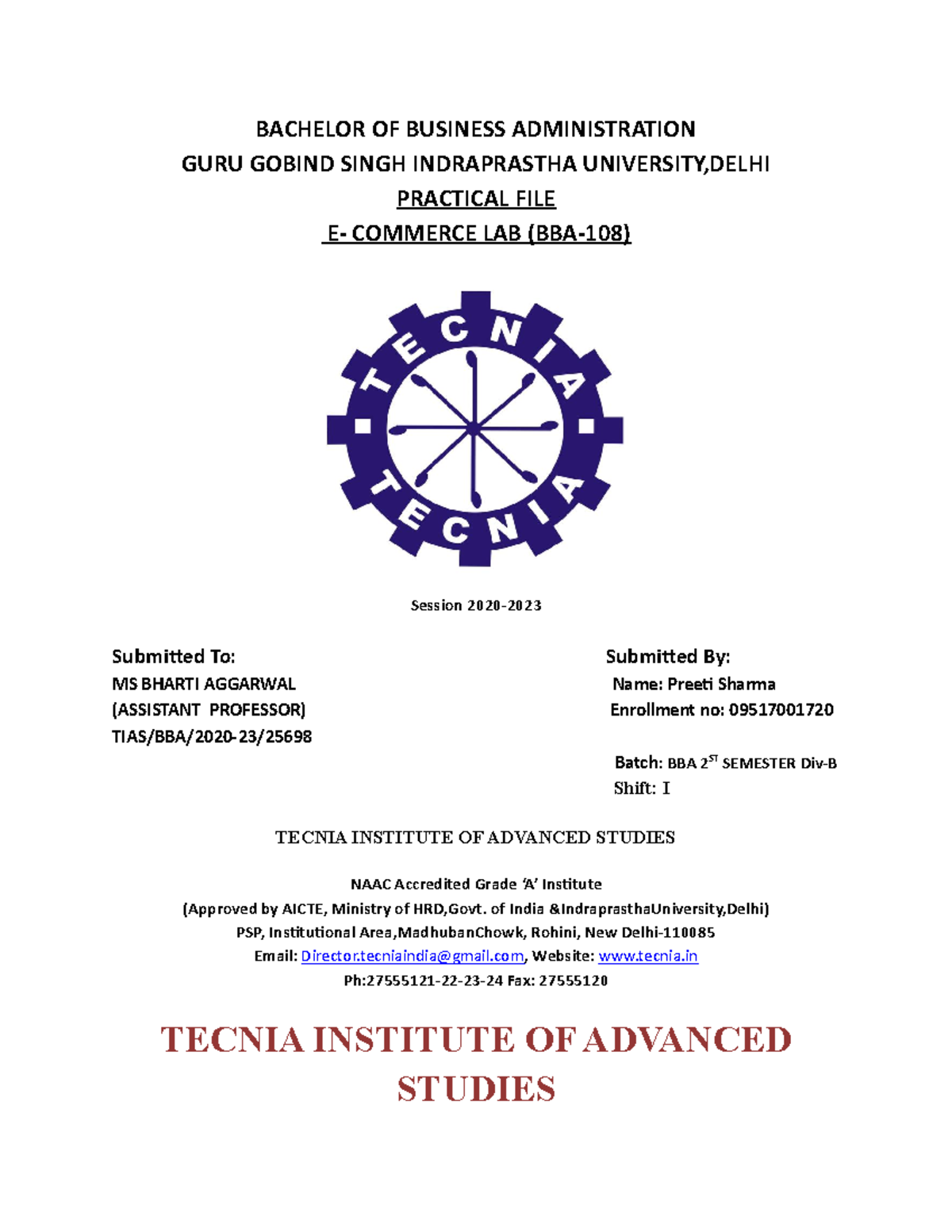 Ecl practical file - BACHELOR OF BUSINESS ADMINISTRATION GURU GOBIND ...