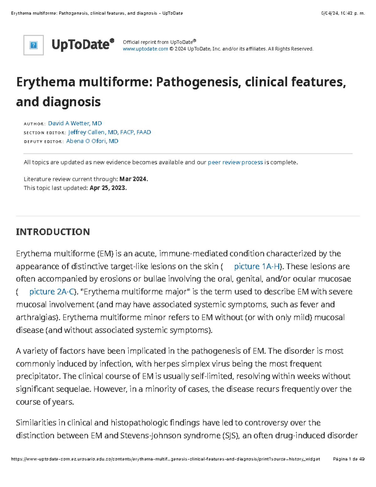 Erythema multiforme: Pathogenesis, clinical features, and diagnosis ...