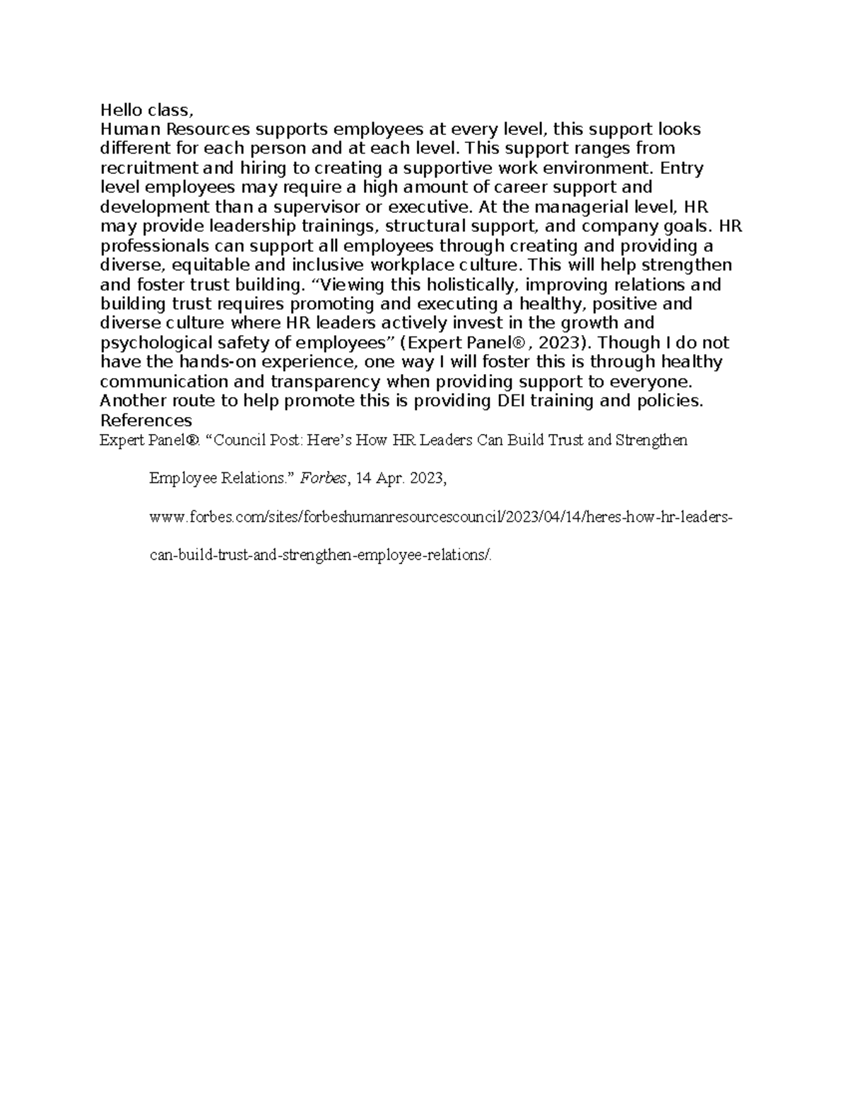HRM 310 6-1 Discussion - HR Experiences - Hello class, Human Resources ...