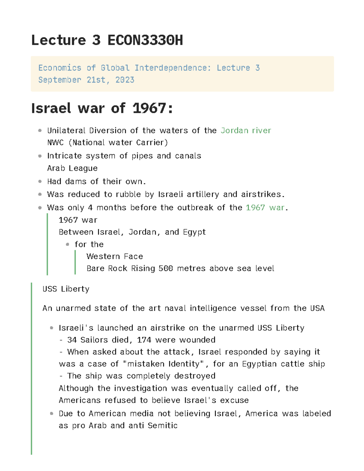 Lecture 3 ECON3330H - Lecture 3 ECON3330H Israel war of 1967 ...