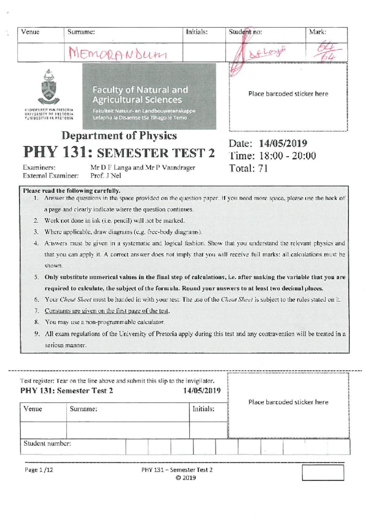Seventh Star Phy41 Phy 131 St2 19 Physics Semester Test 2 2019