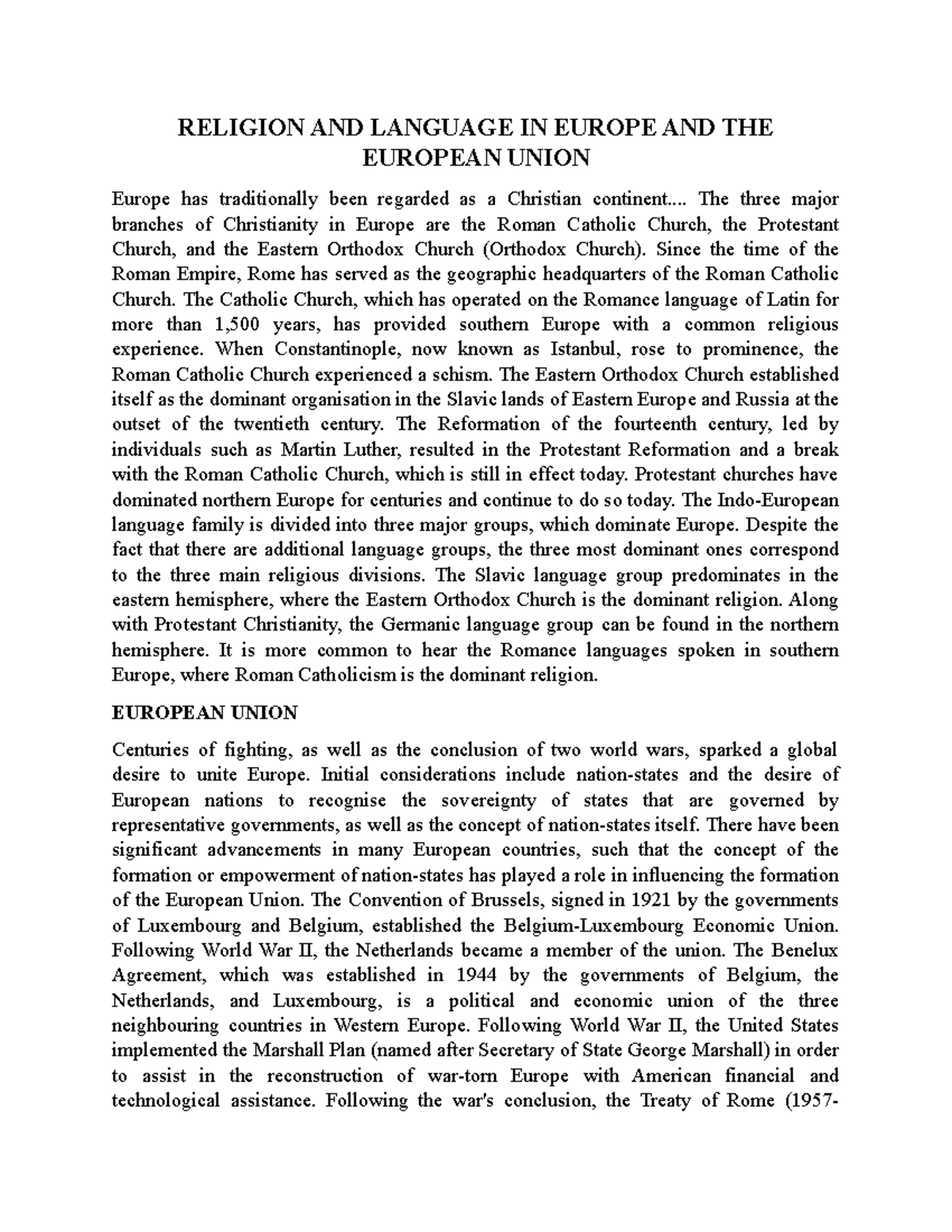 Religion And Language In Europe And The European Union - RELIGION AND ...