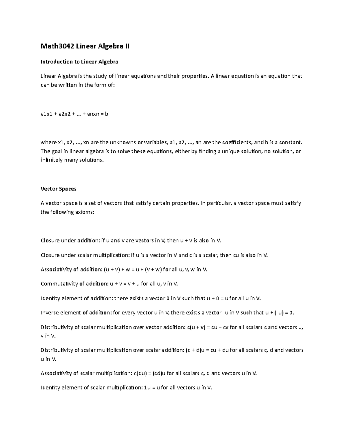 Math3042 Linear algebra - lecture note. - Math3042 Linear Algebra II ...