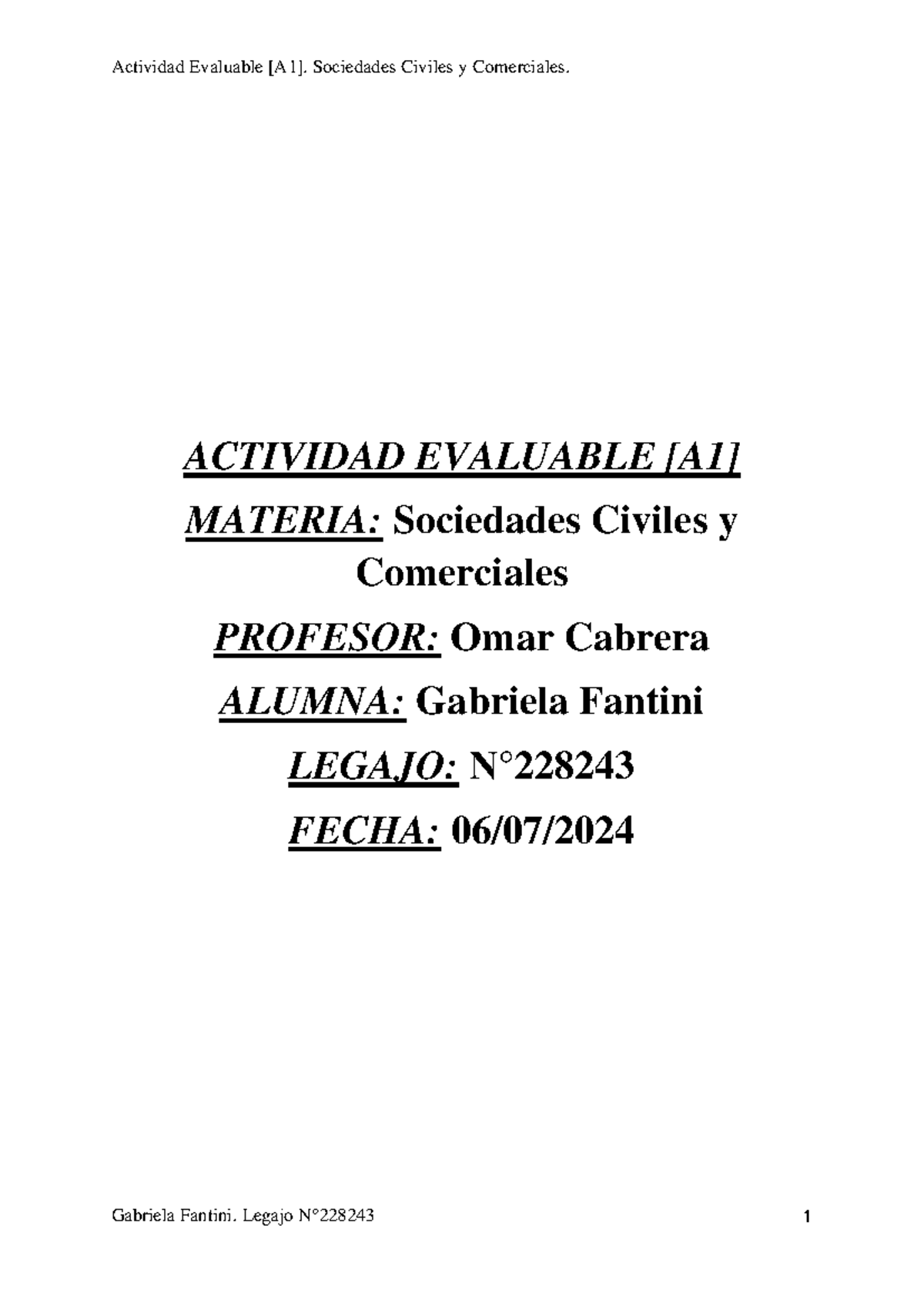Actividad Evaluable [A1] - Sociedades Civiles y Comerciales. Gabriela ...