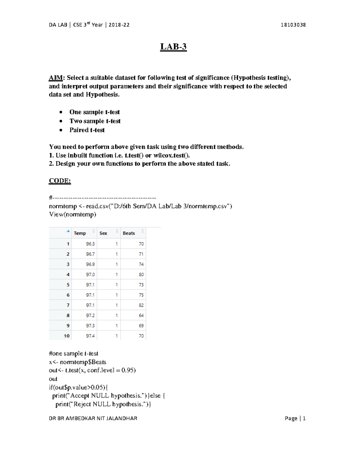 Lab File W3 - sda - LAB- AIM: Select a suitable dataset for following ...