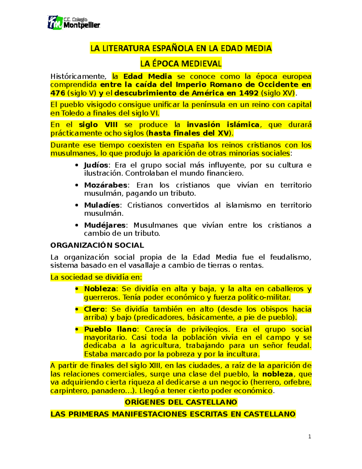 La literatura medieval I (destacado) 3 ESO - LA LITERATURA ESPAÑOLA EN ...
