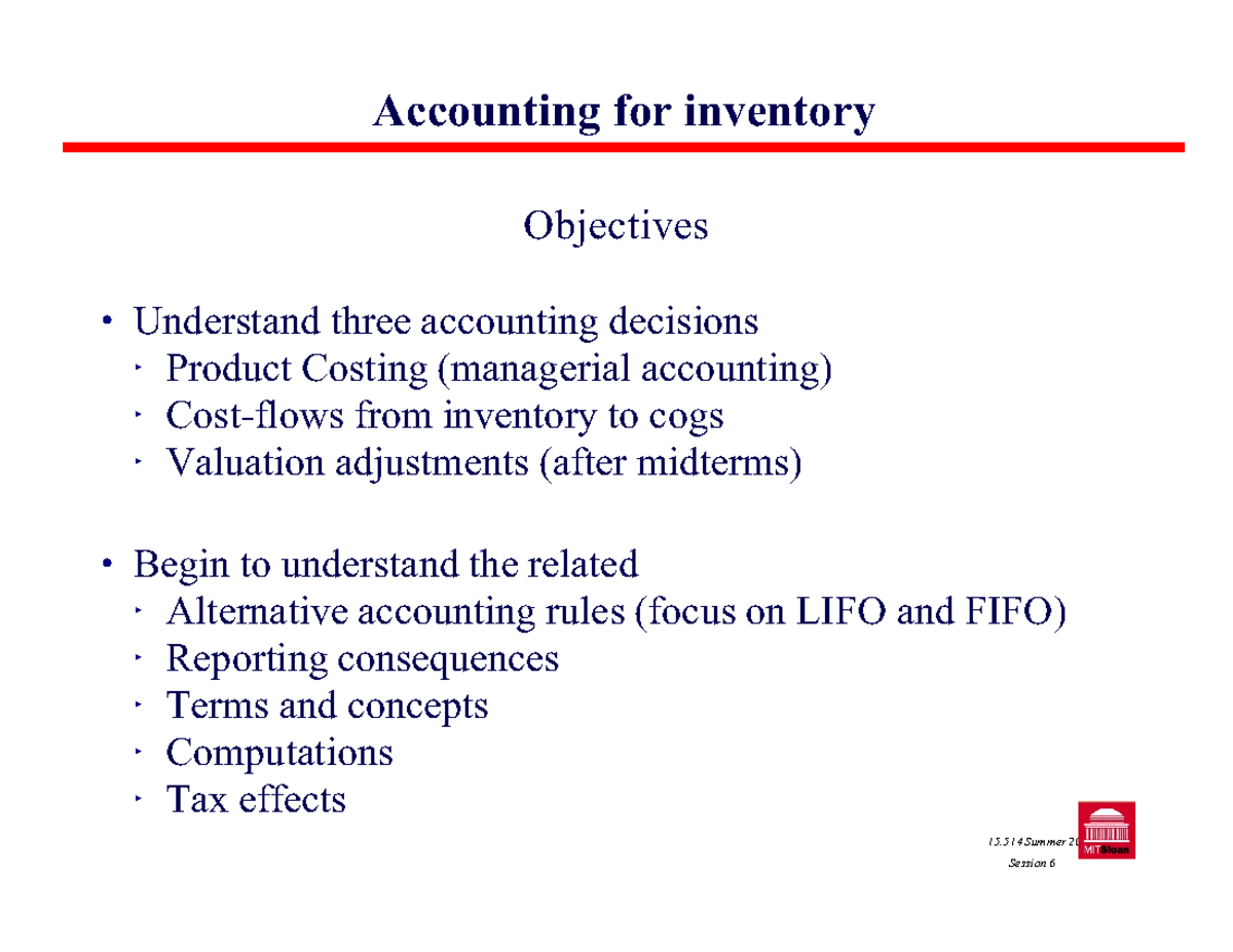 9. Accounting for Inventory (Presentation) Author MIT Open Course Ware ...