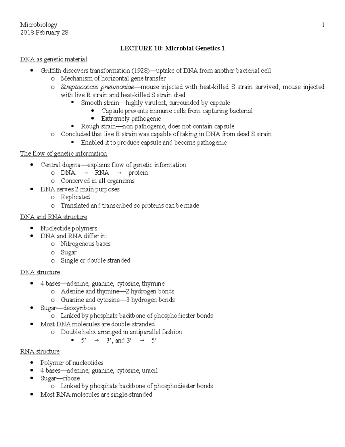 Microbiology 2018-2-28 lecture 10 microbial genetics 1 - Microbiology ...