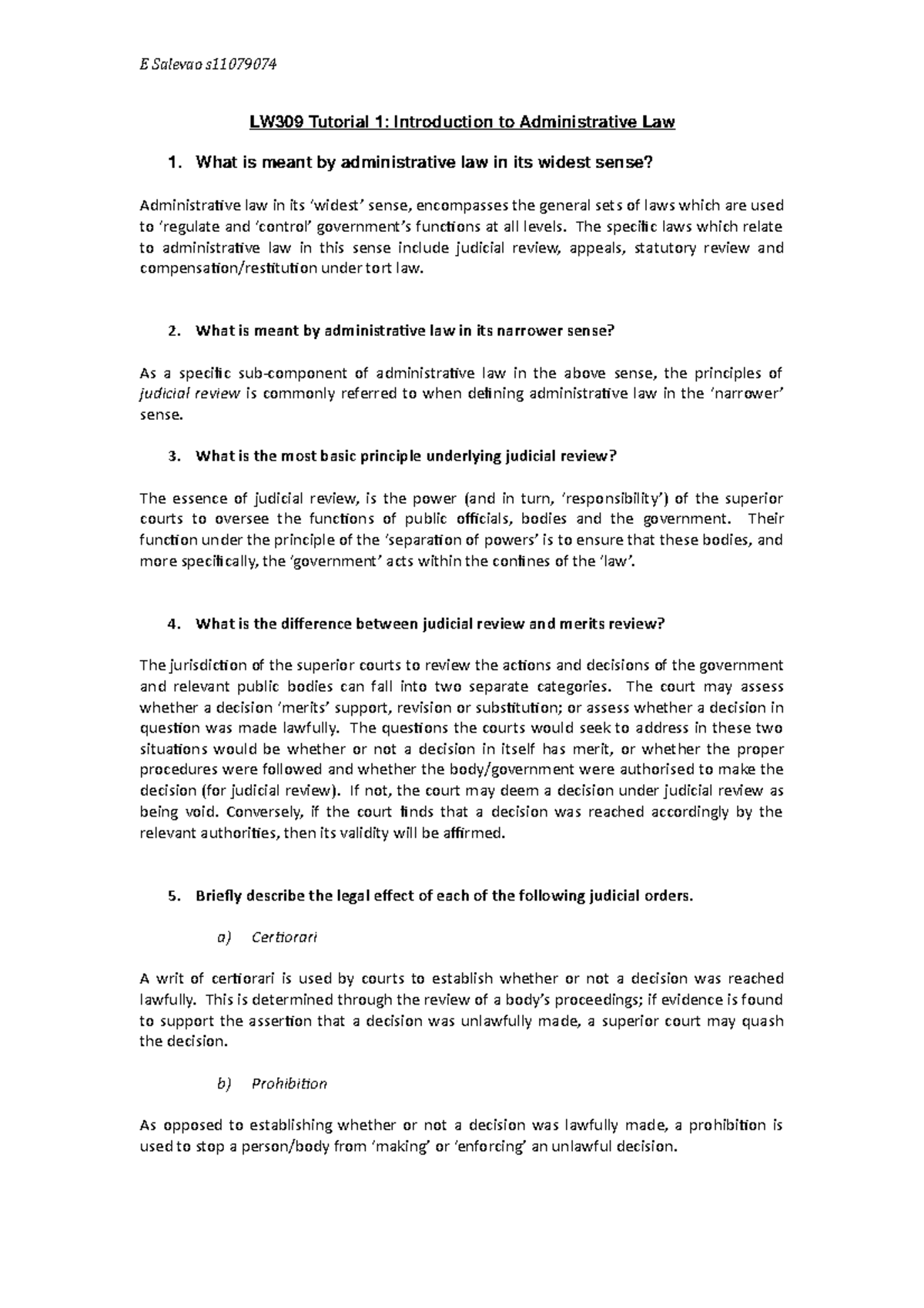 Tutorial work - 3 Administrative Law - E Salevao s11079074 LW309 ...