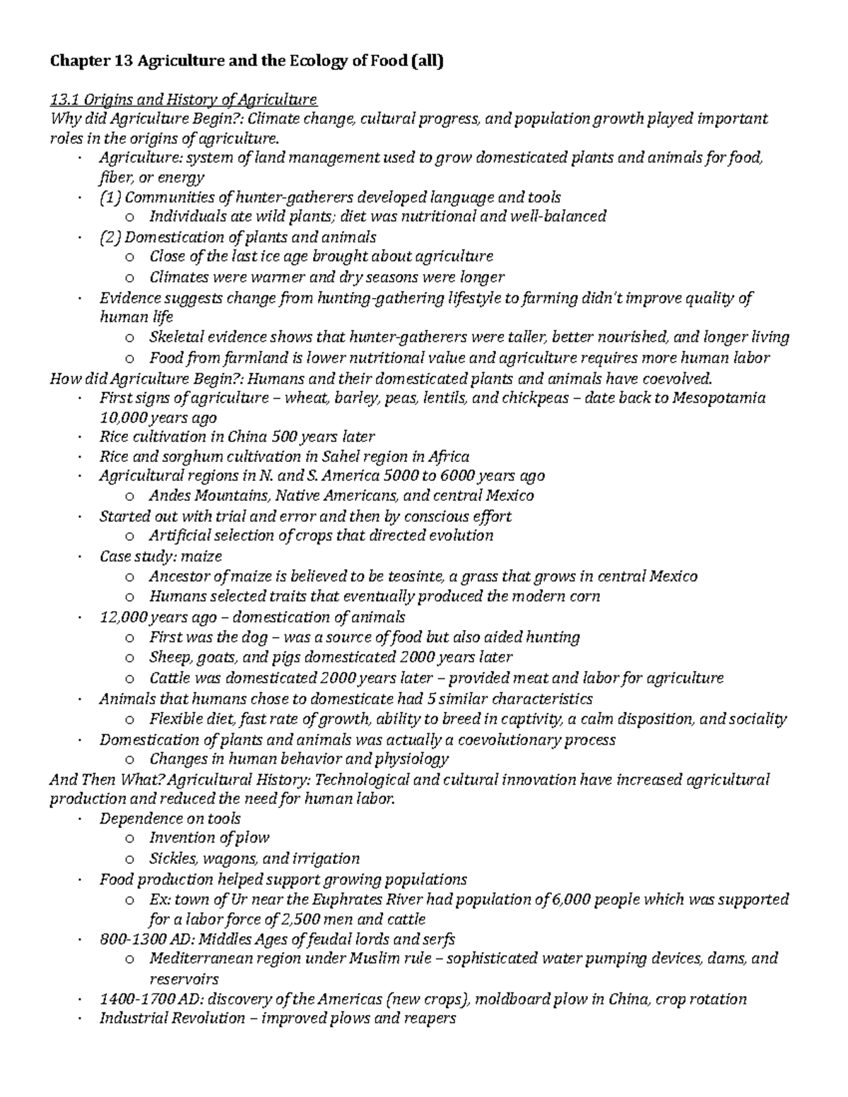 Chapter 13 (textbook) All - Chapter 13 Agriculture and the Ecology of ...
