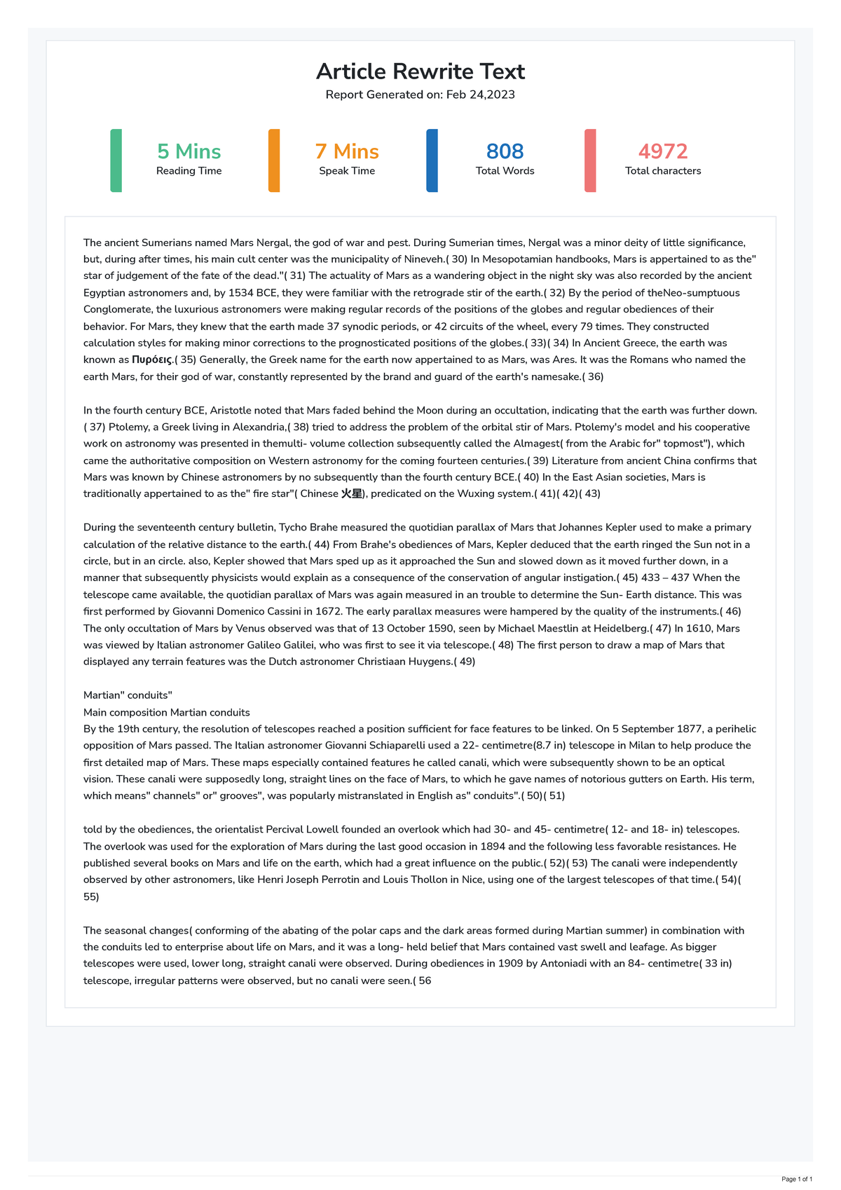Mars A 3 - Something - Article Rewrite Text Report Generated on: Feb 24 ...