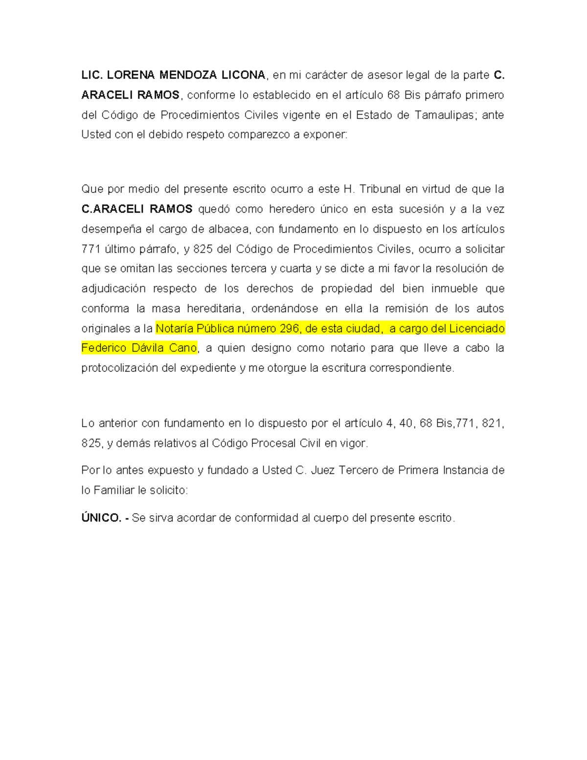 Tercera Y Cuarta Sección - LIC. LORENA MENDOZA LICONA, en mi carácter ...