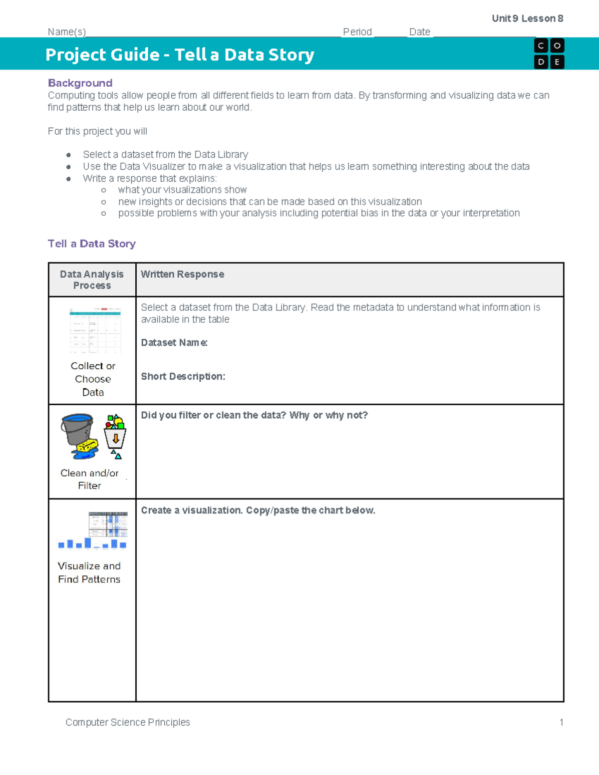 Project Guide - Data - csp data story - Unit 9 Lesson 8 - Studocu