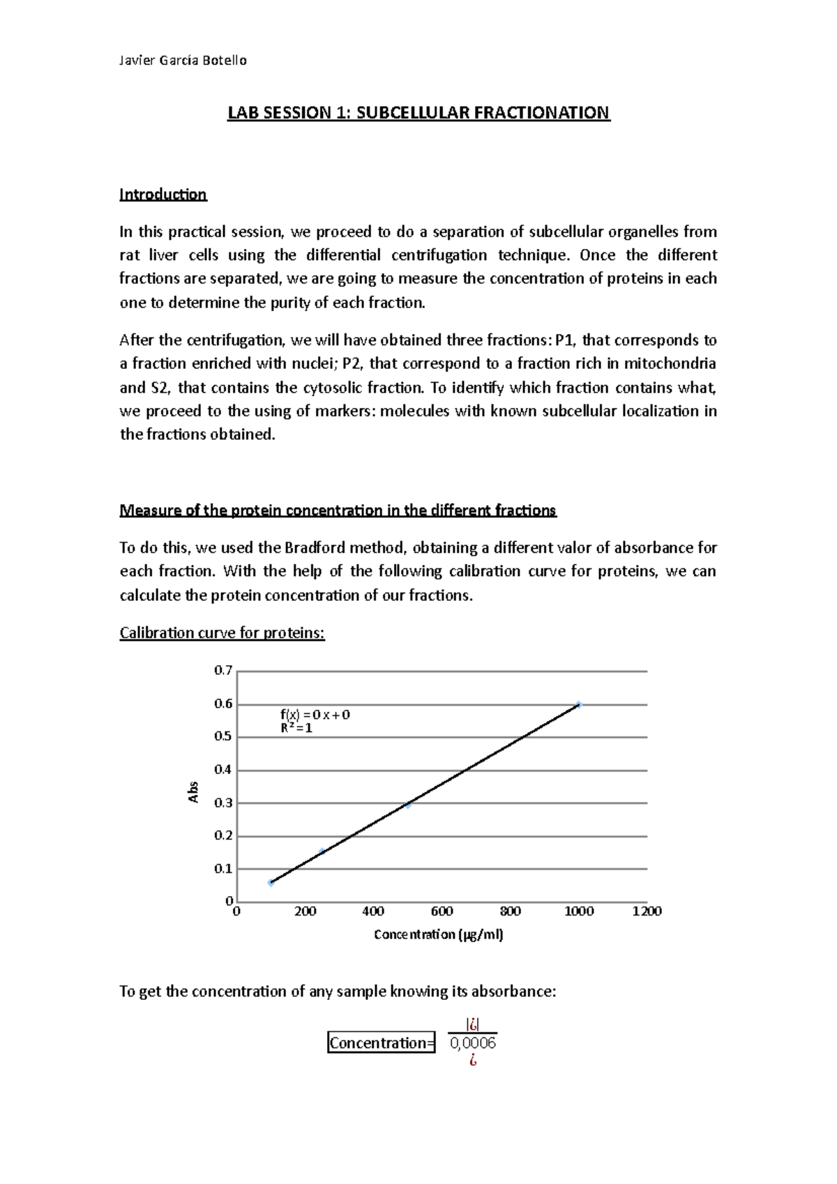 LAB Session 1 - Subcellular Fractionation - LAB SESSION 1: SUBCELLULAR ...