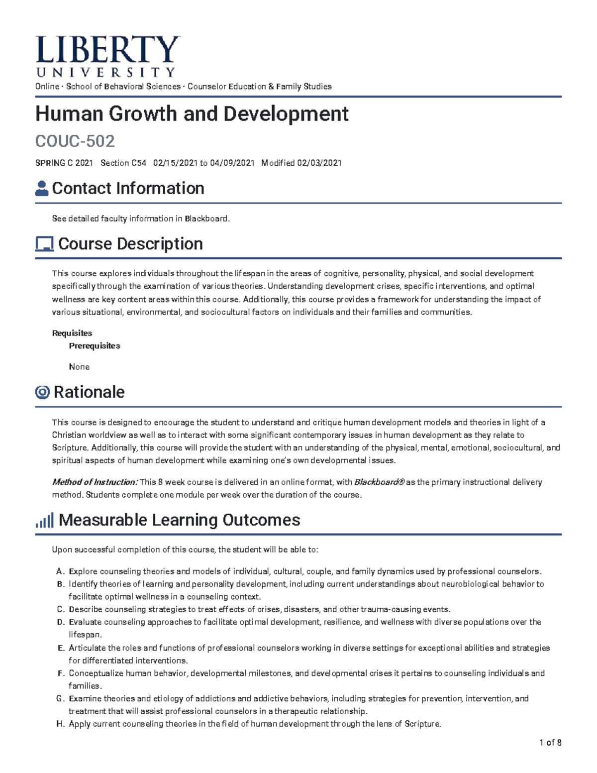 Human Growth and Development COUC 502 Spring C 2021 - Contact ...