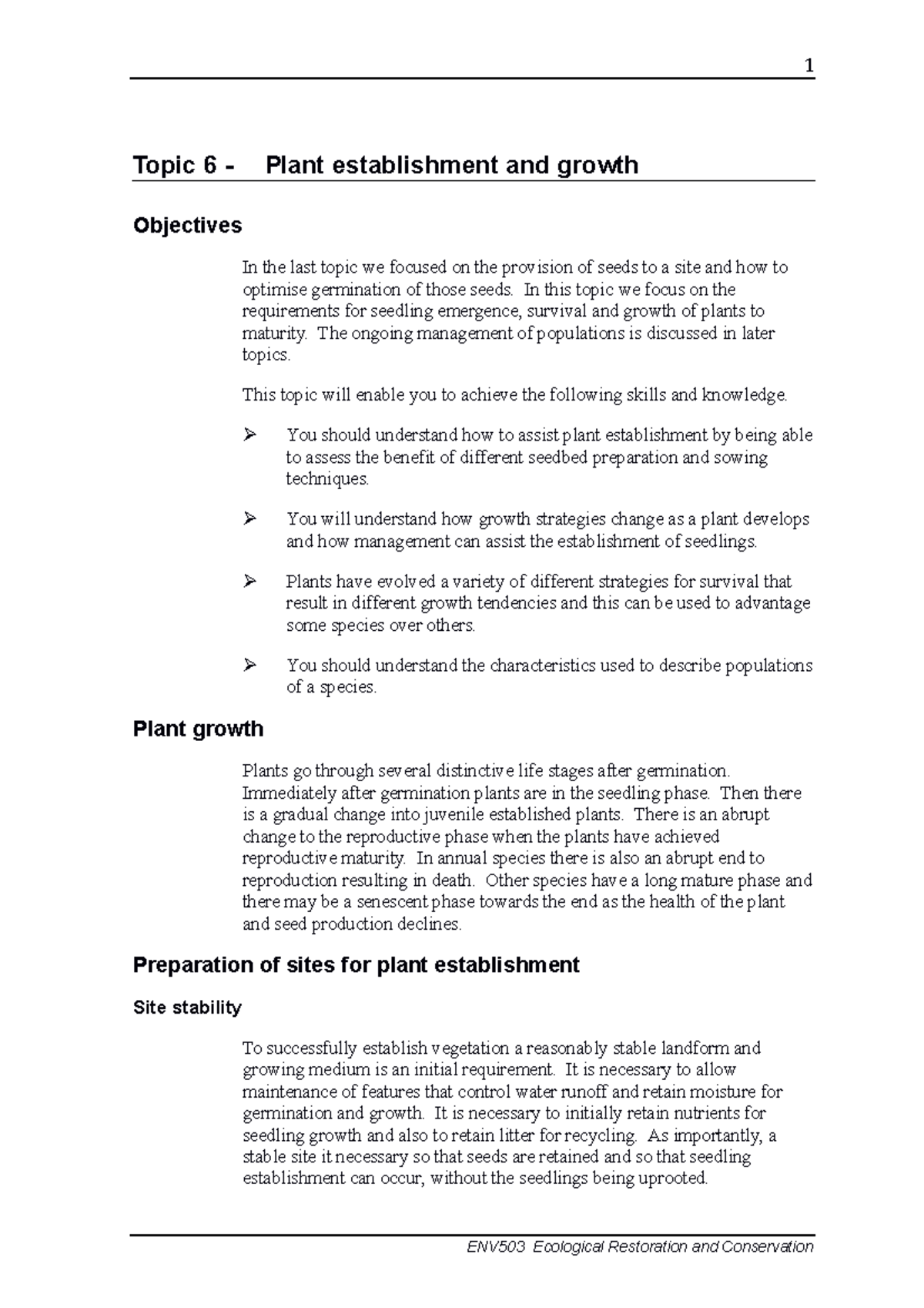 Study Guide topic 6 ENV503 - Topic 6 - Plant establishment and growth ...