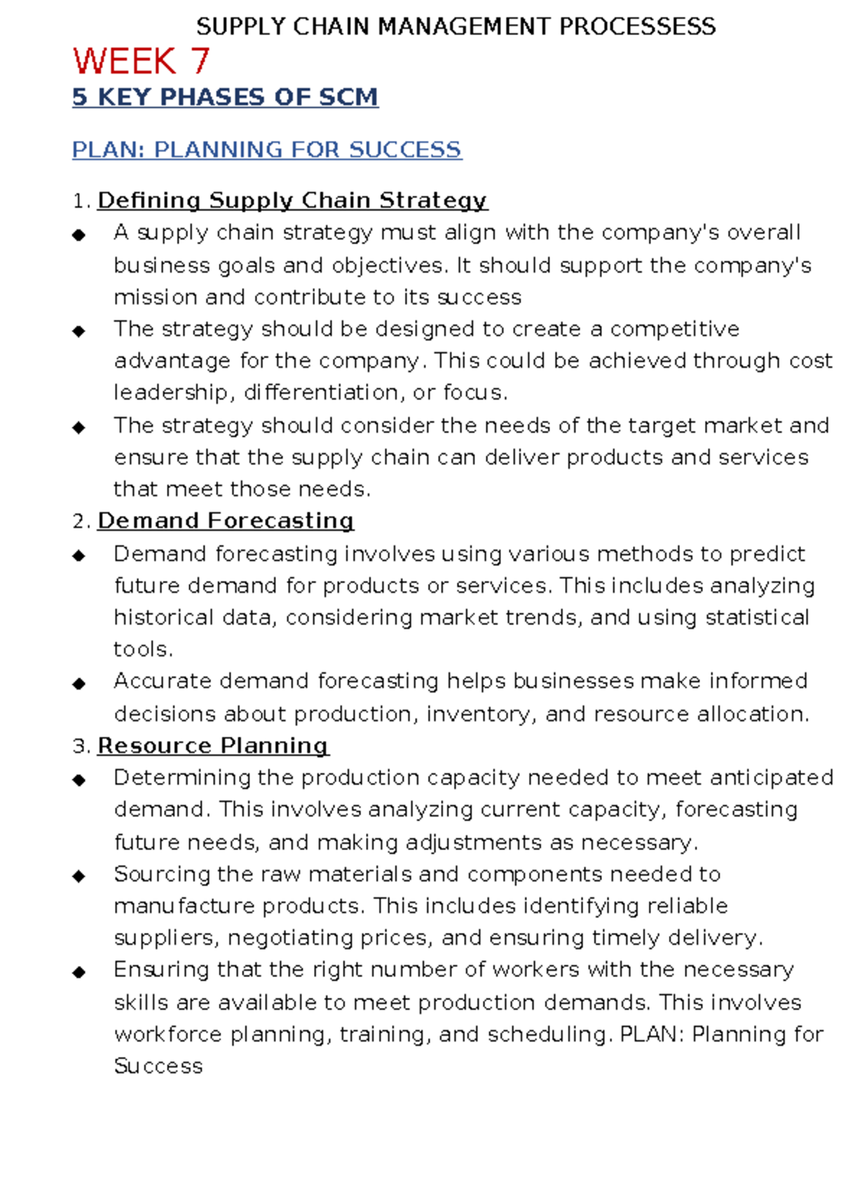 SCHM midterms reviewer - SUPPLY CHAIN MANAGEMENT PROCESSESS WEEK 7 5 ...