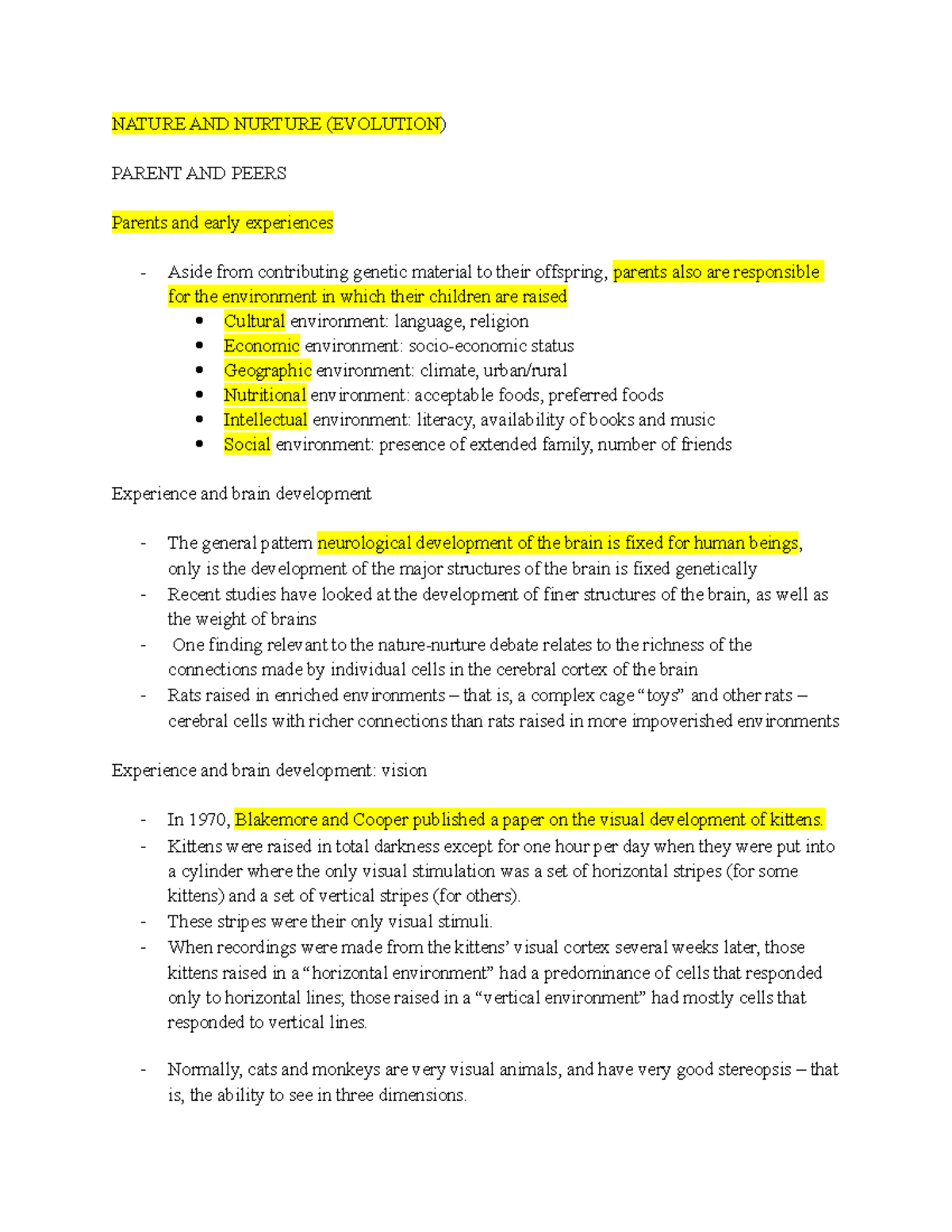 Psy 1102 Nature And Nurture Lecture Notes Nature And Nurture