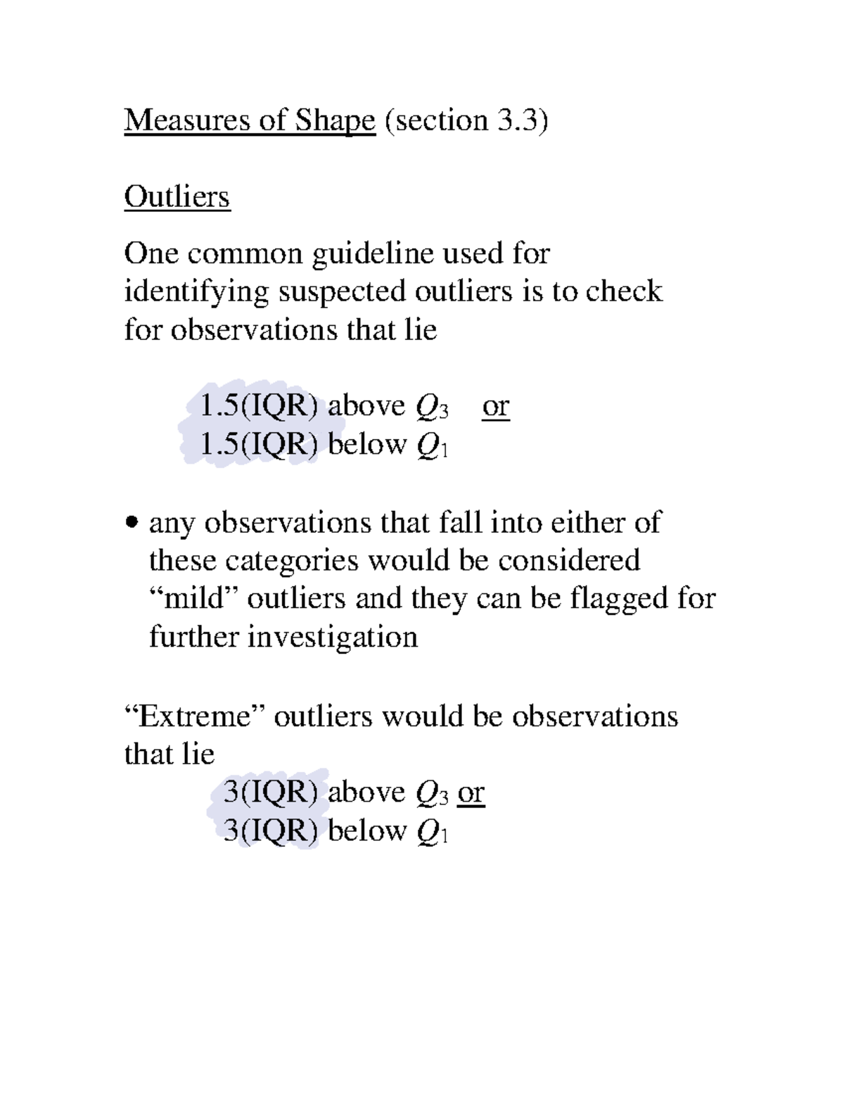 Section 3.3 notes for class - Measures of Shape (section 3) Outliers ...