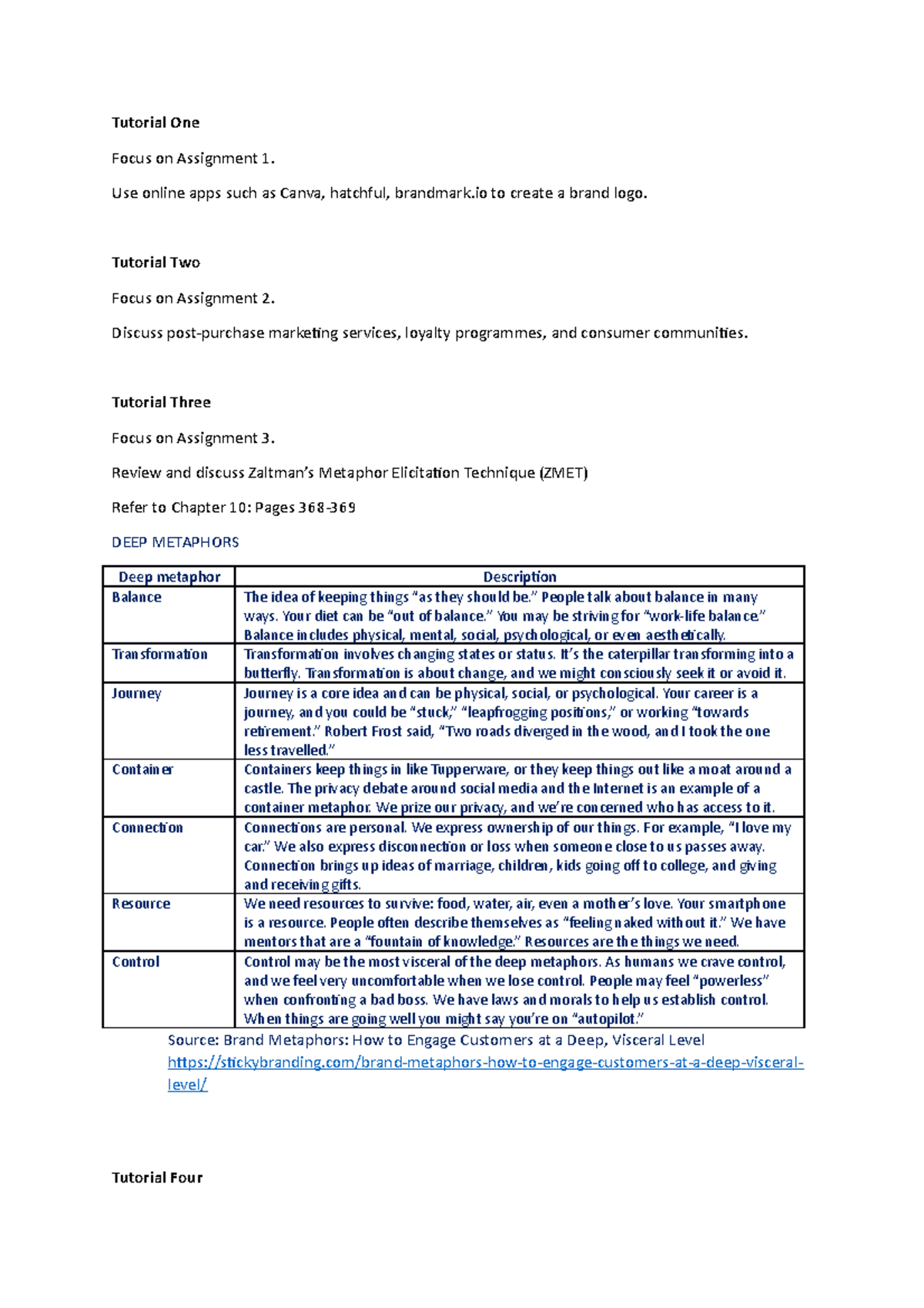 Mark323 Tutorial 1-4 - Course Information - Tutorial One Focus on ...