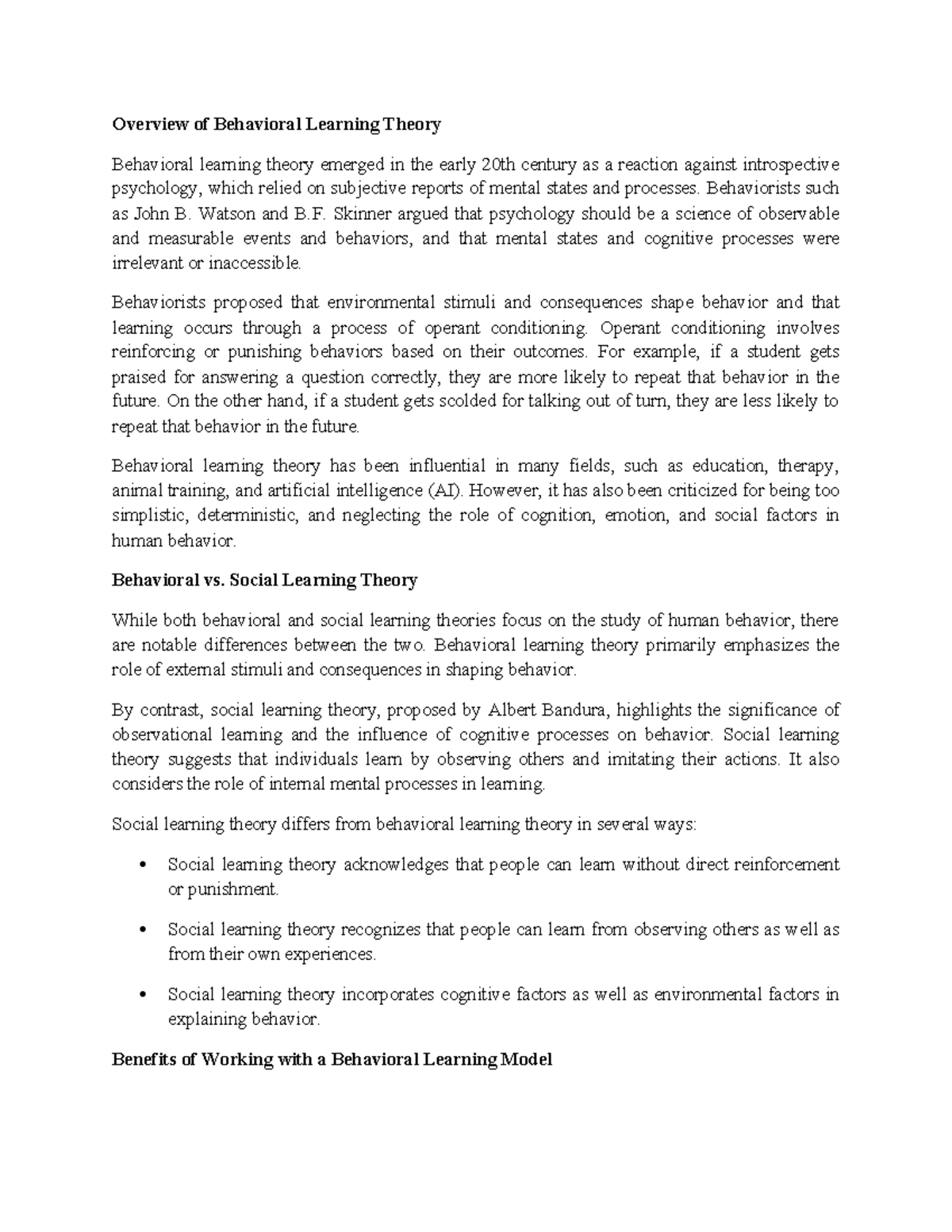 Behavioral Learning Theory - Overview of Behavioral Learning Theory ...